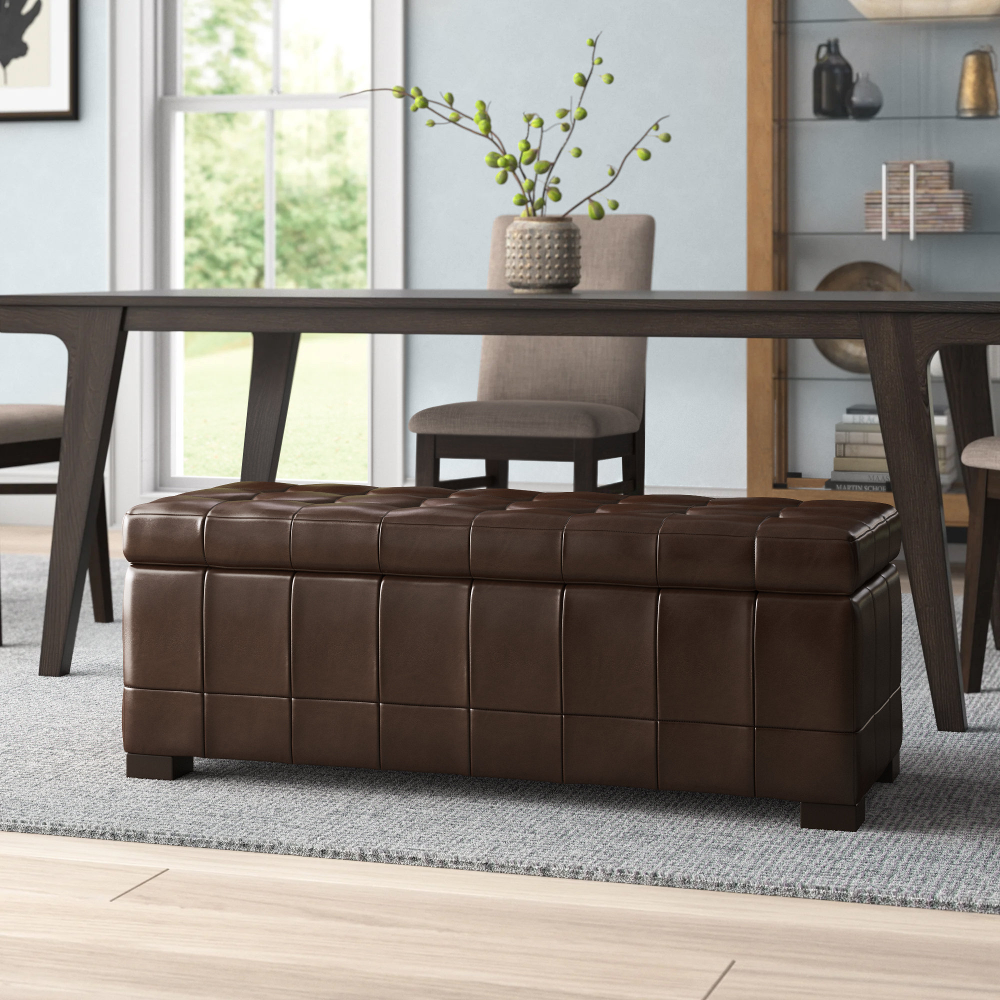 Latitude Run® Kianda Dark Brown Full Leather Storage Bench Ottoman With ...