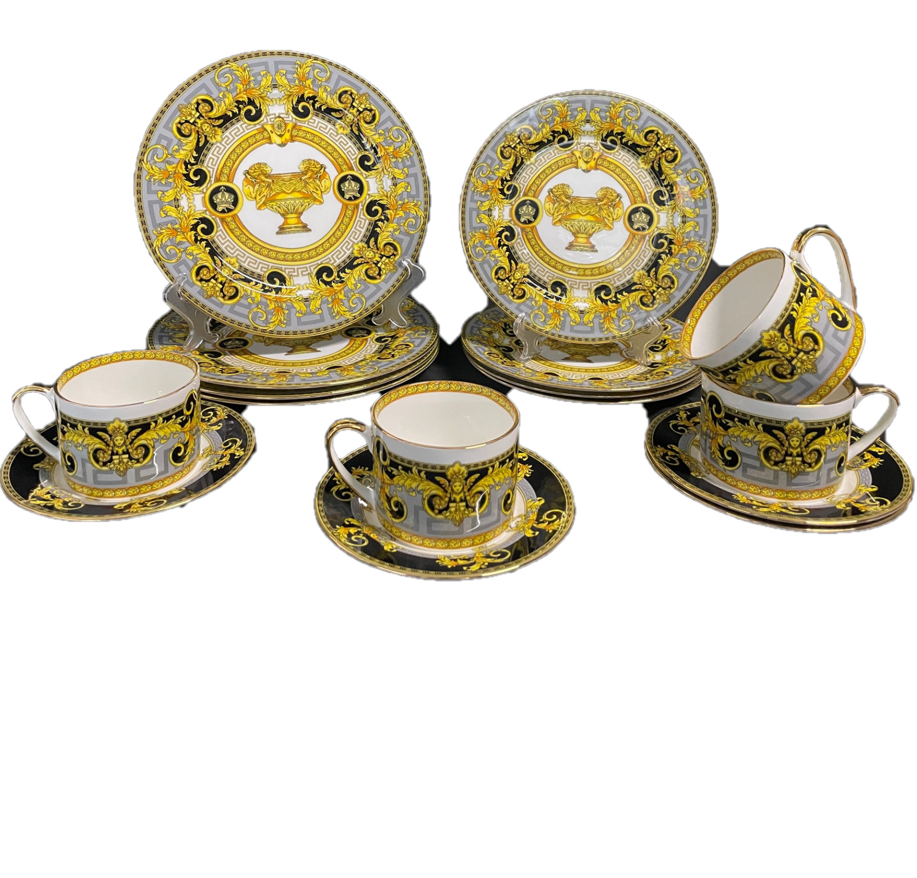 Imperial Gift Co. 16 Pc Greek Amphora Bone China Dinner Set In Black ...