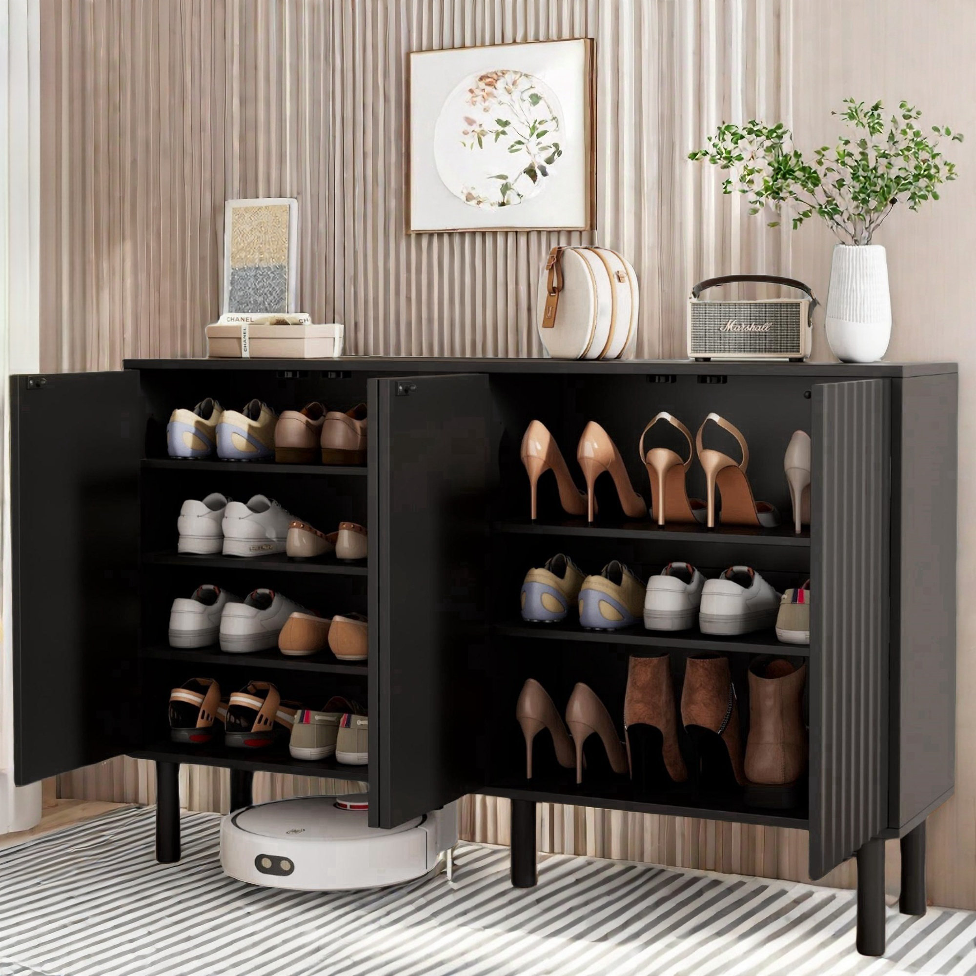 Hokku Designs Minimalist Shoe Cabinet With 4 Fluted Doors And ...