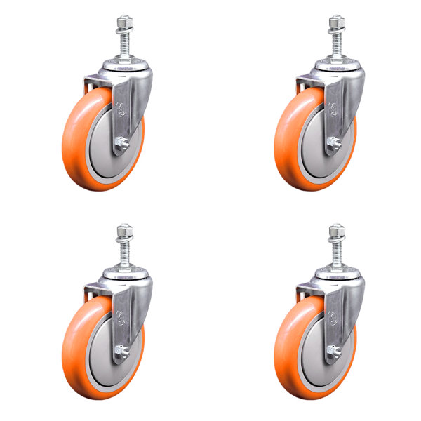Service Caster Polyurethane 10MM Threaded Stem Caster Set 2 Brakes SCC ...