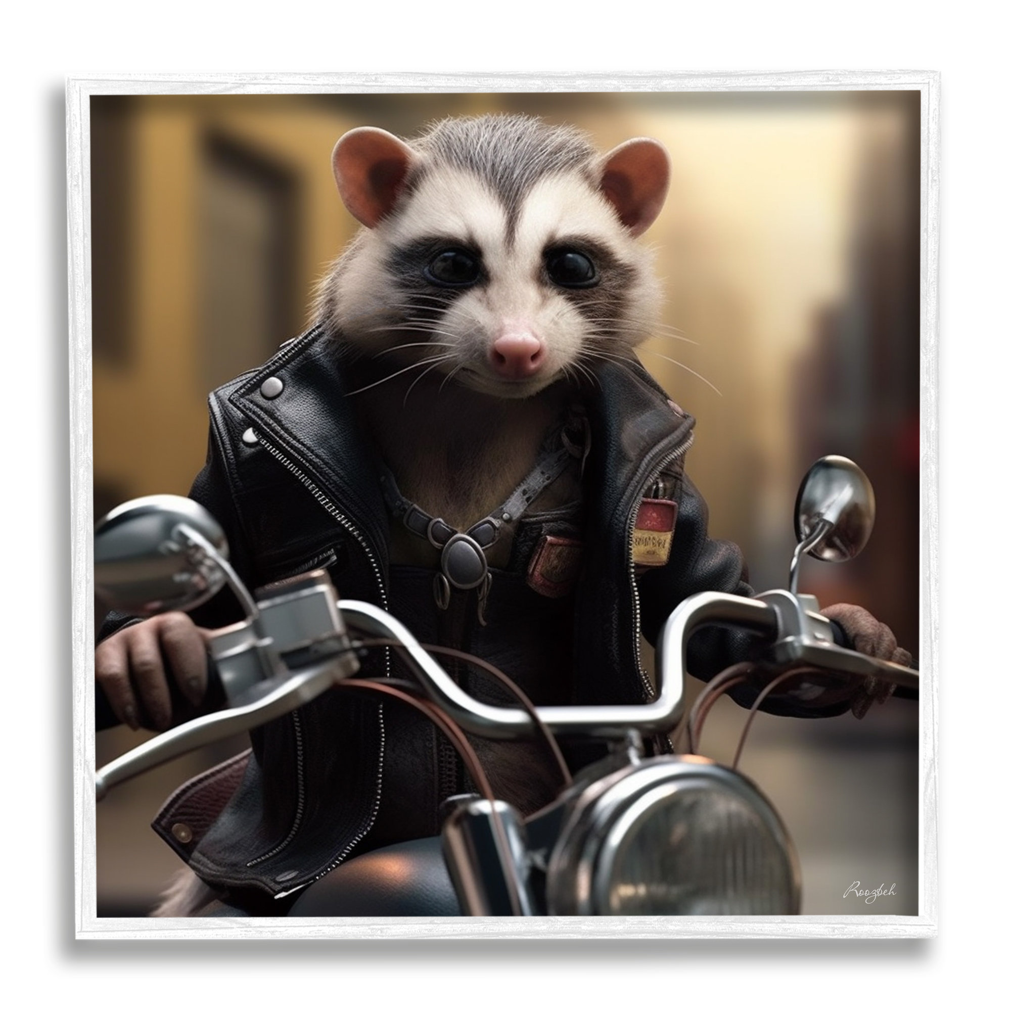 Stupell Industries Az-174-Framed Possum Motorcycle Biker On Canvas by ...