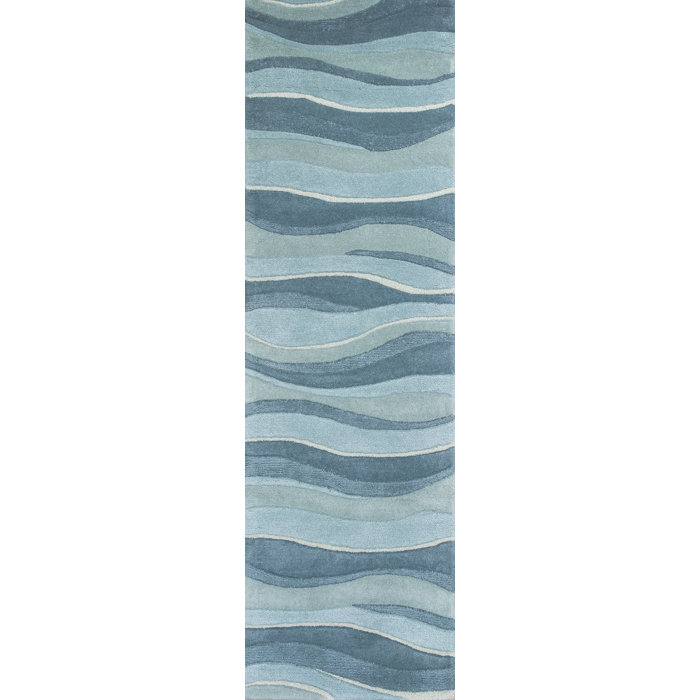 Wrought Studio Patillo Cabo Handmade Wool Blue Ocean Waves Area Rug ...