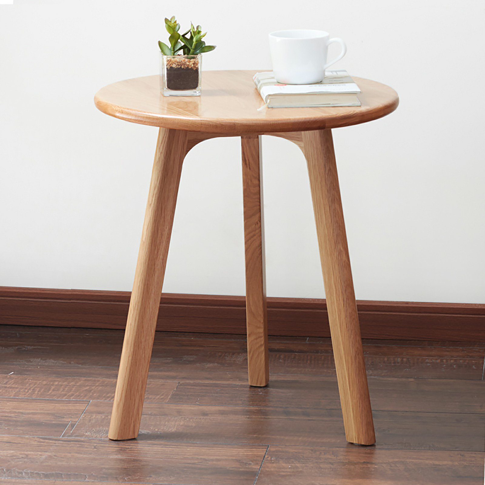 George Oliver Round End Table – Solid Wood Small Side Table for Living ...