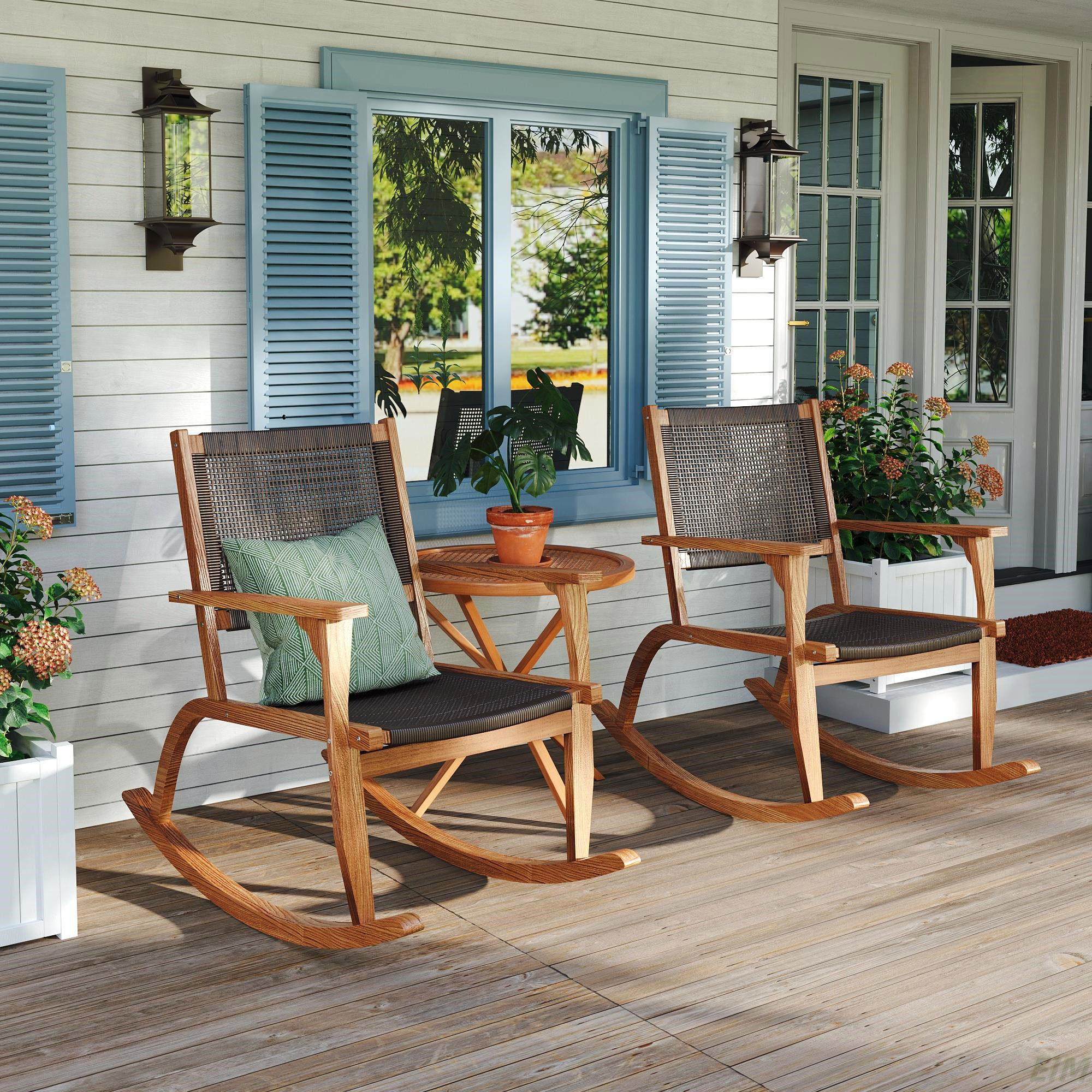 Bayou Breeze 2 Pieces Patio Rocking Chair Set, Acacia Wood Outdoor ...