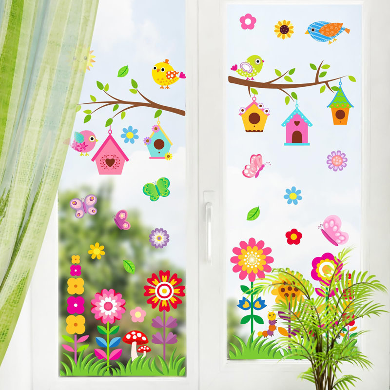 Dakota Fields Multicolor Spring Flower Window Clings | Wayfair