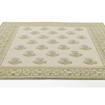 Momeni Bibury Traditional Floral Wool and Nylon Green Area Rug | Birch Lane