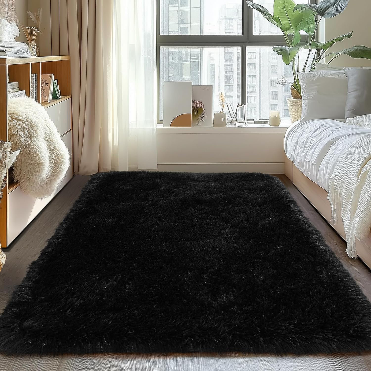 Mercer41 Black Large Area Rug For Living Room Bedroom 8X10 Soft Fluffy ...