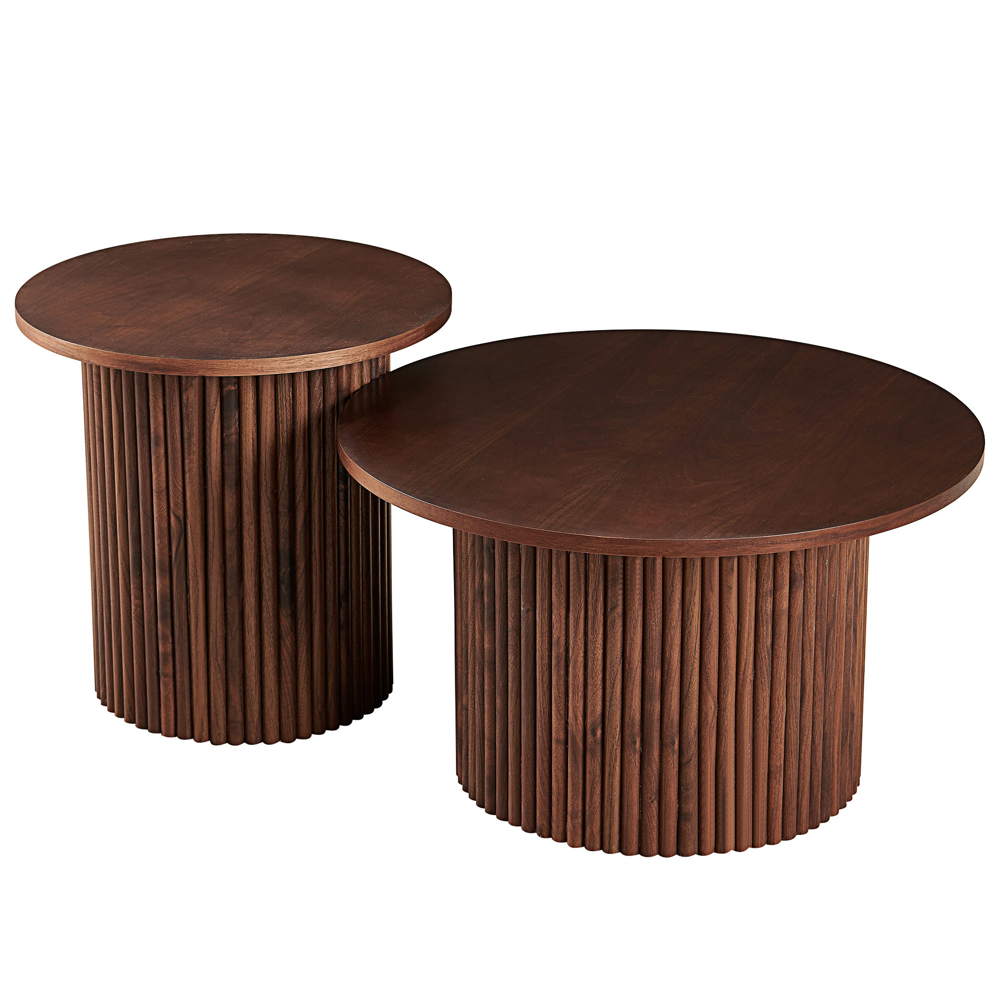 Ebern Designs Wood Veneer Tabletop Set Of 2 Round Coffee Tables | Wayfair