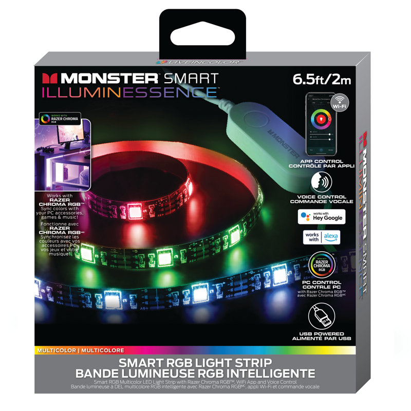 Monster Smart 6.5 ft Multicolor LED Light Strip, Mobile App Control ...
