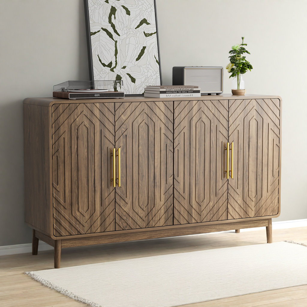 Mercer41 55" Walnut Buffet Cabinet – Curved Edge Design with Adjustable ...