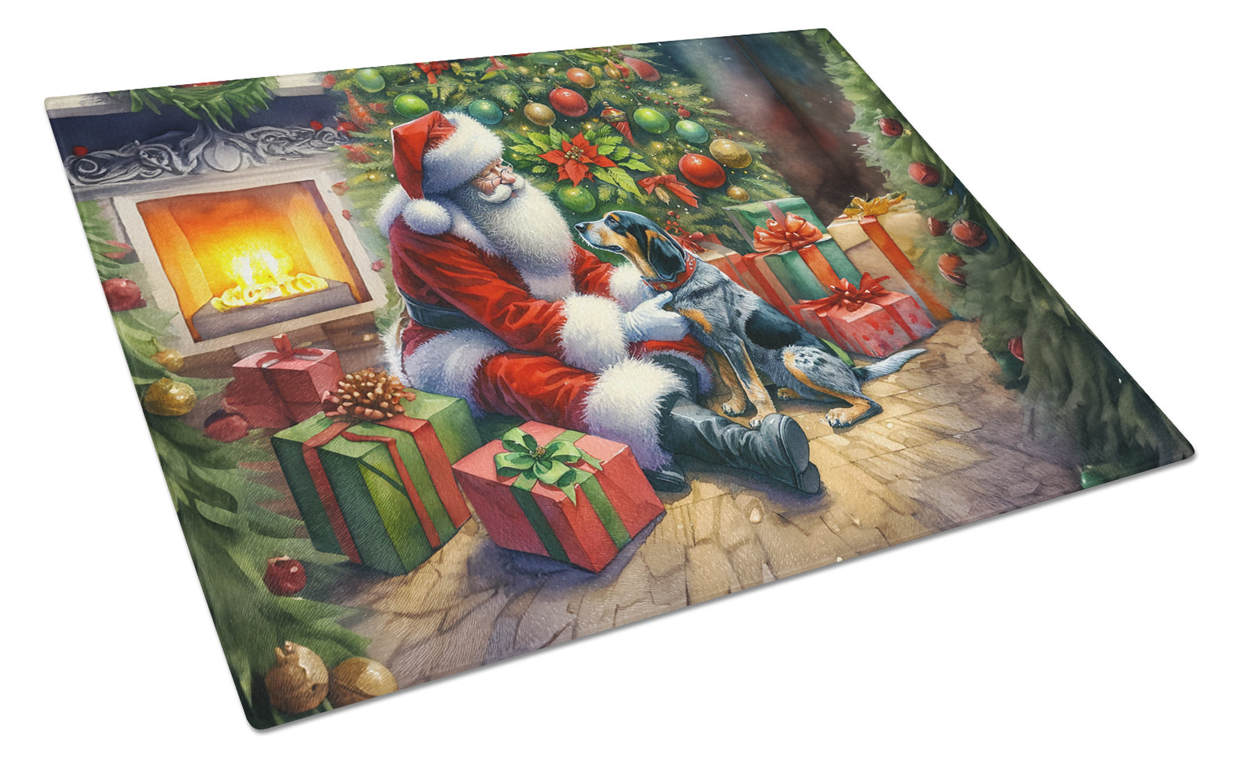 Caroline's Treasures Bluetick Hound and Santa Claus Glass Cutting Board ...