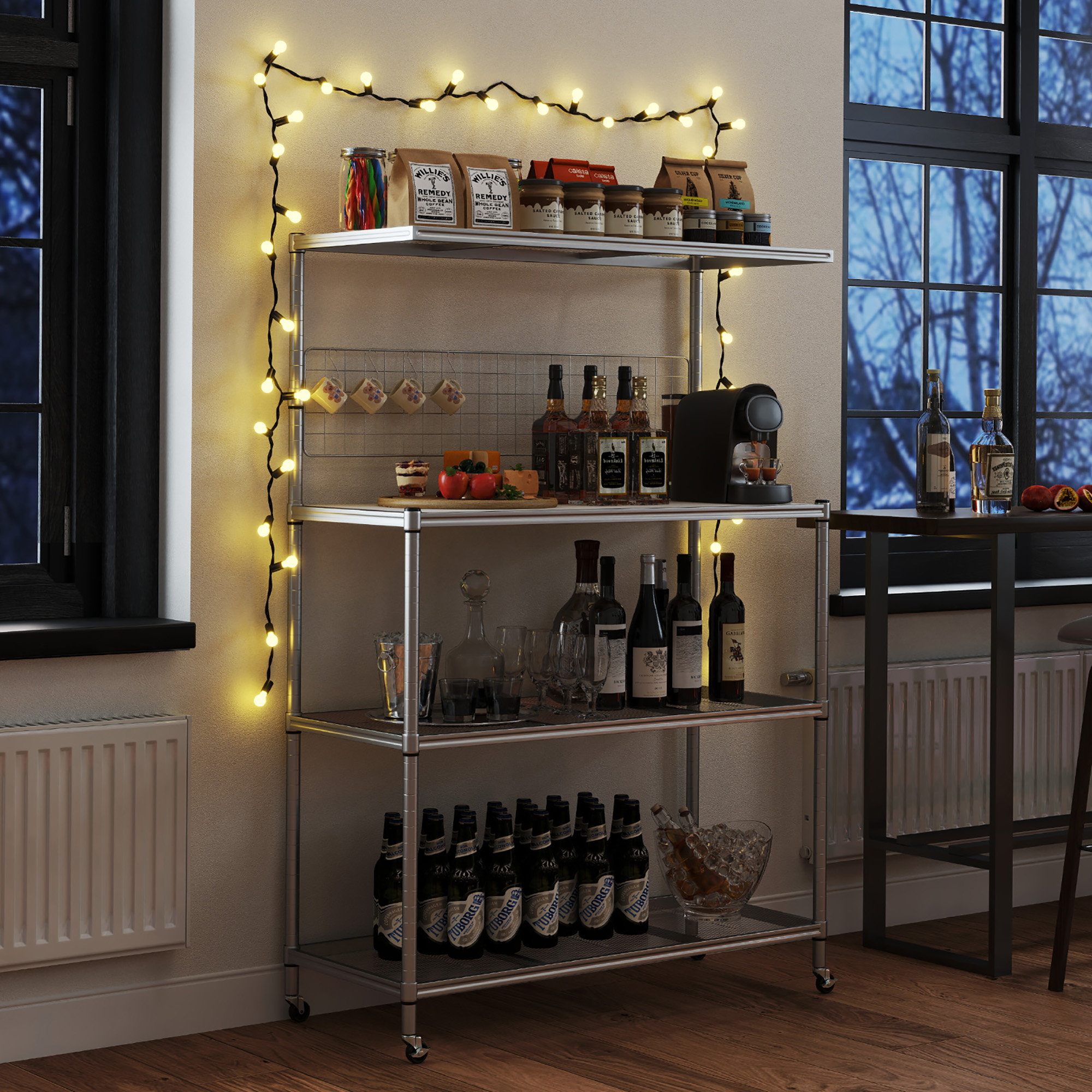 Rebrilliant 4-tier Coffee Bar Table W/adjustable Shelves S Hooks ...