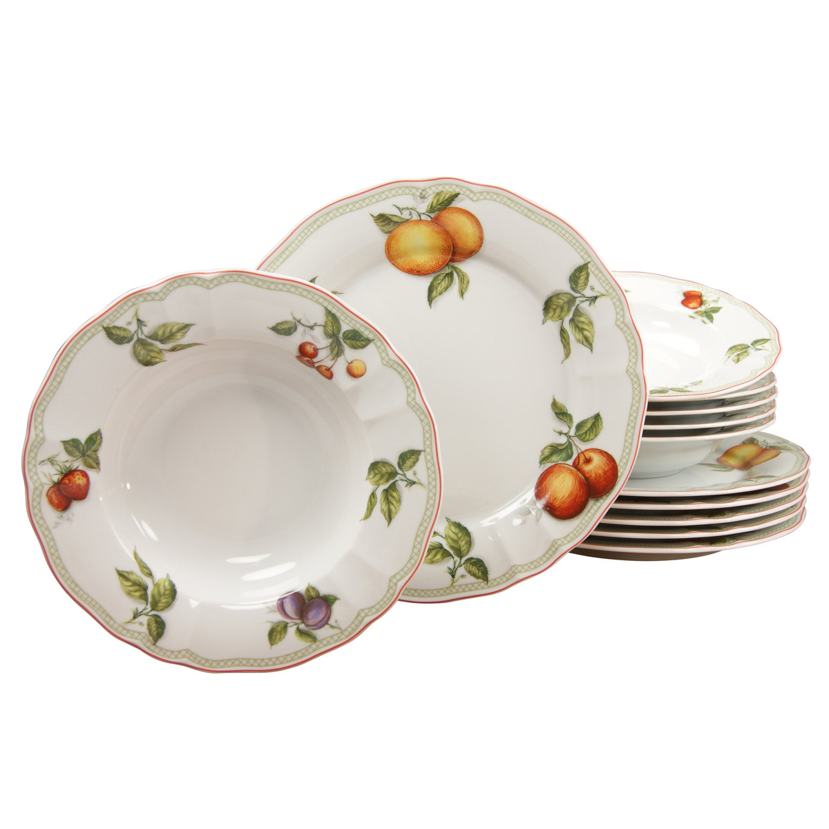 Creatable Flora Orchard 12 Piece Bone China Dinnerware Set, Service for ...
