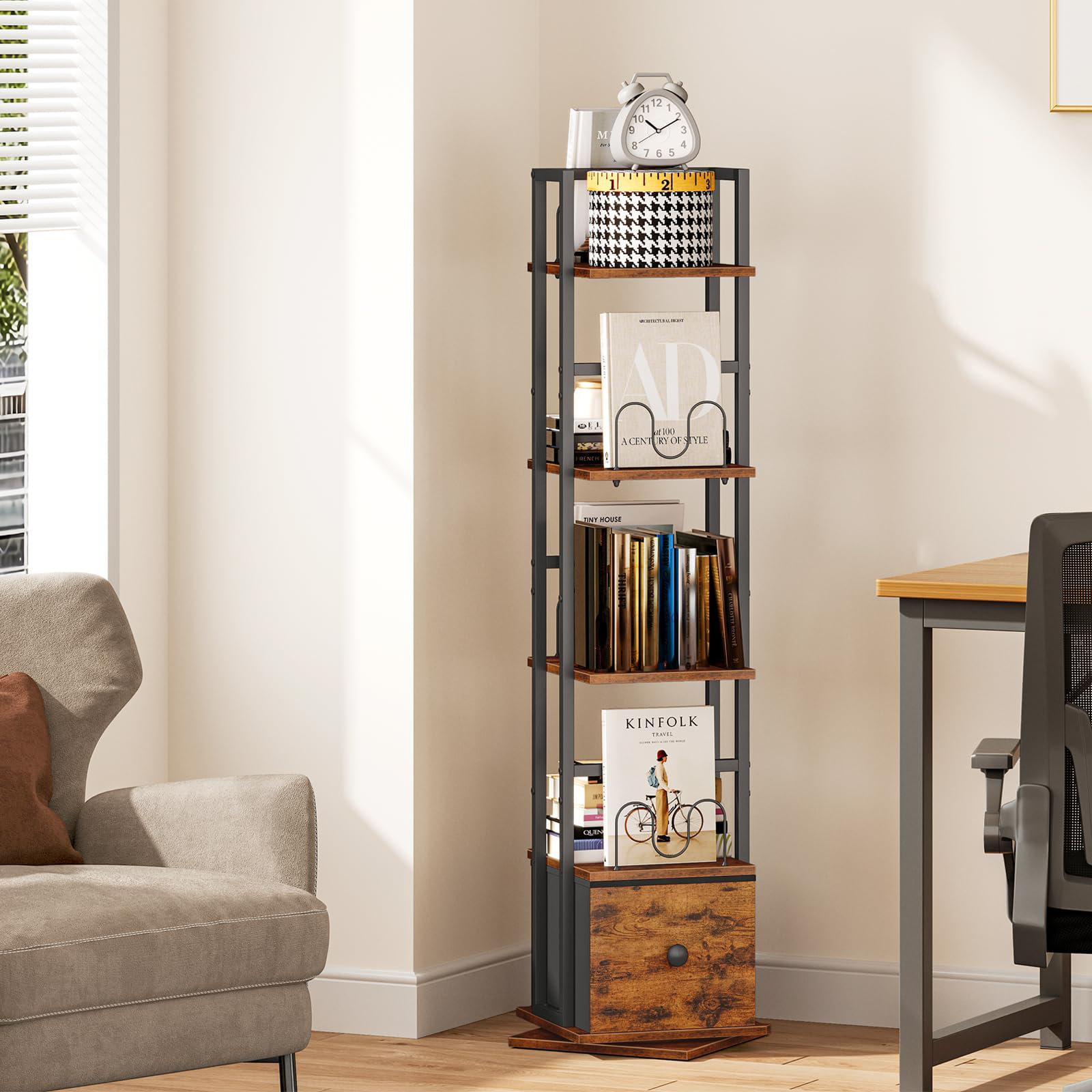 17 Stories Rotating Bookshelf, 360 ° Display Wood Spinning Bookshelf ...