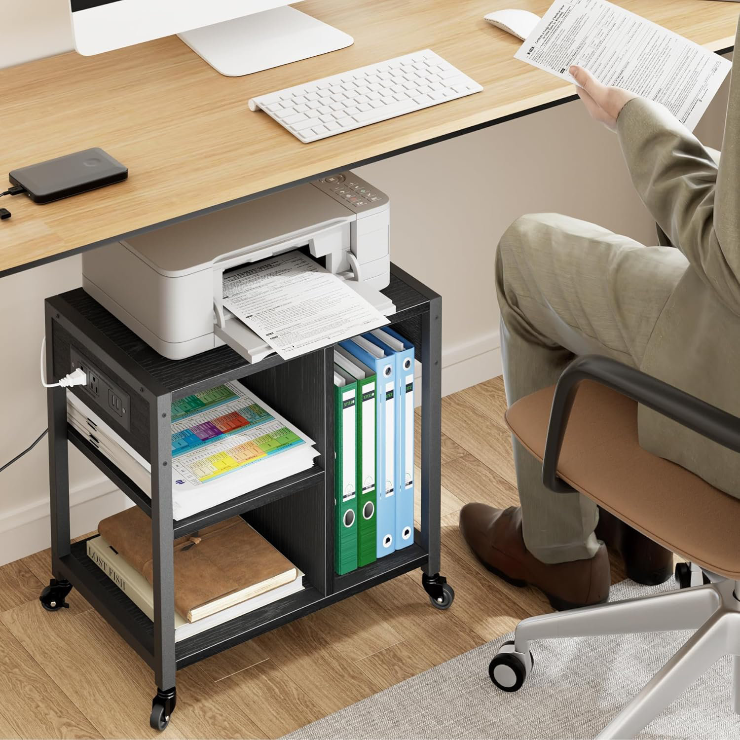 Elaine Mercure Under Desk Printer Stand With Power Outlets And USB ...