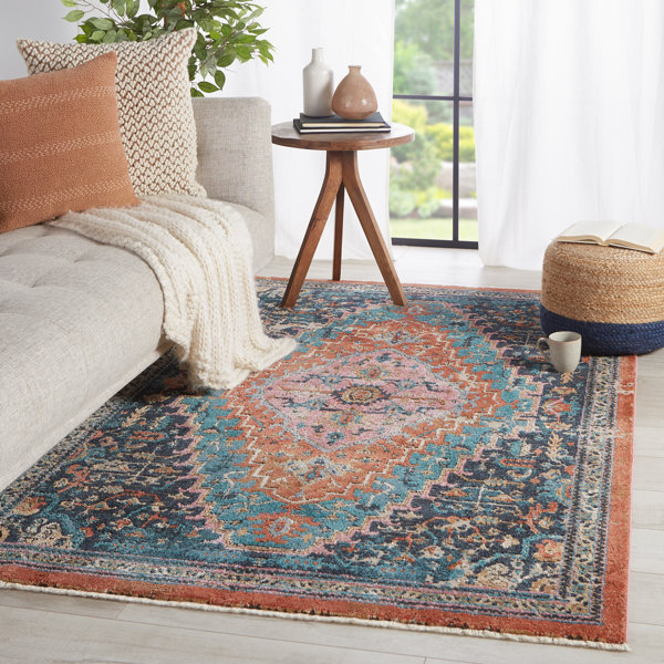 Bungalow Rose Zoeller Oriental Blue/Rust Area Rug "& Reviews" | Wayfair