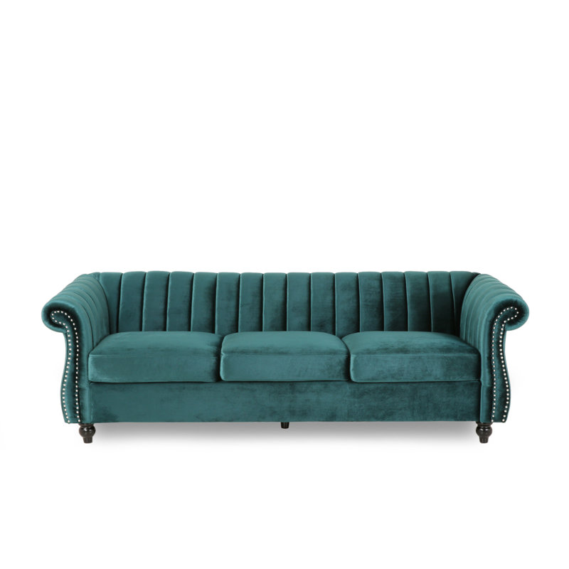 House of Hampton® Fleury 84" Velvet Rolled Arm Sofa & Reviews | Wayfair