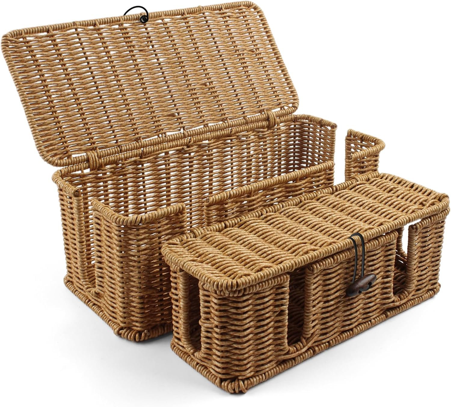 Bayou Breeze 2 Pack Rattan Cable Management Box, Large Cord Organizer ...