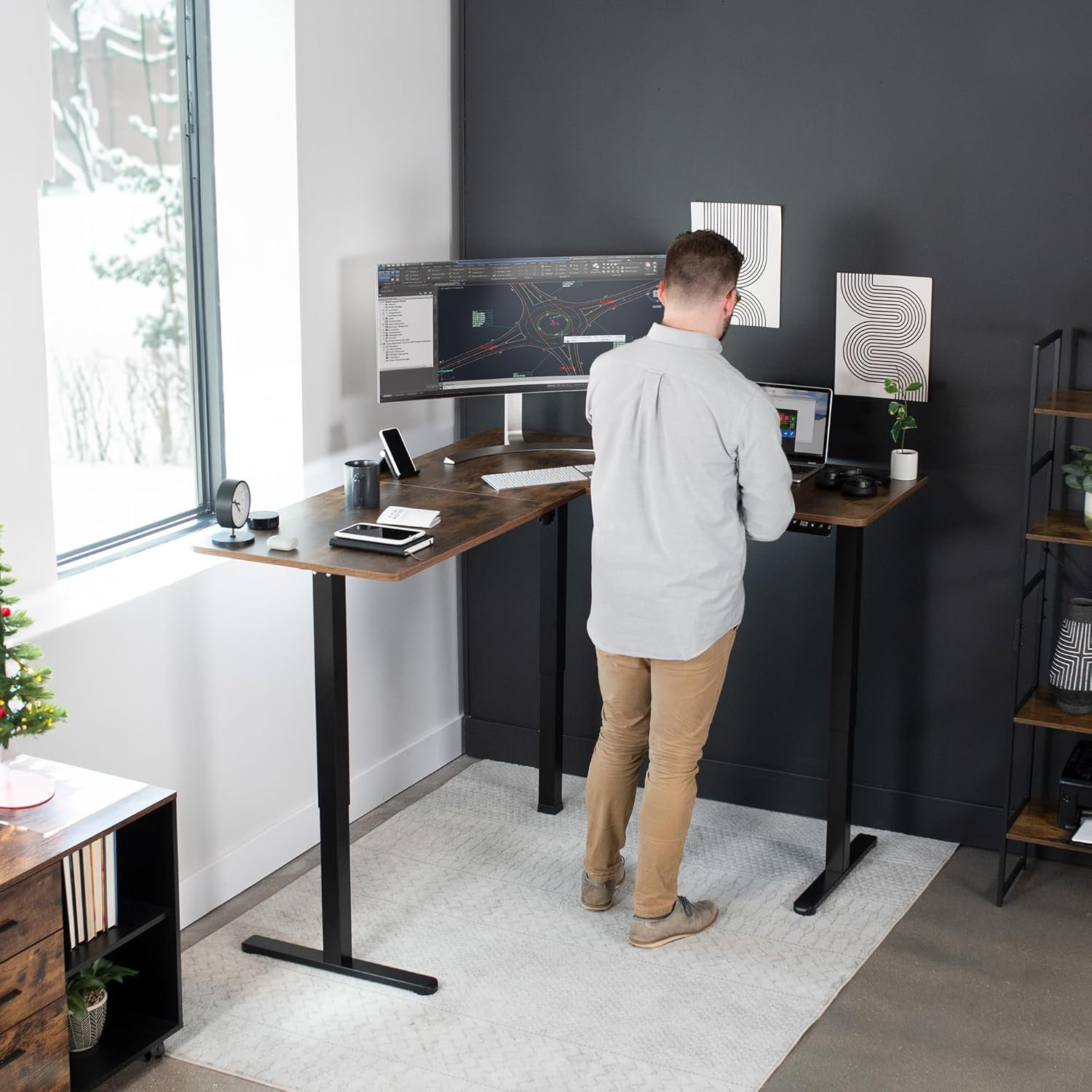 Hokku Designs Bureau électrique de coin en L électrique à hauteur ...