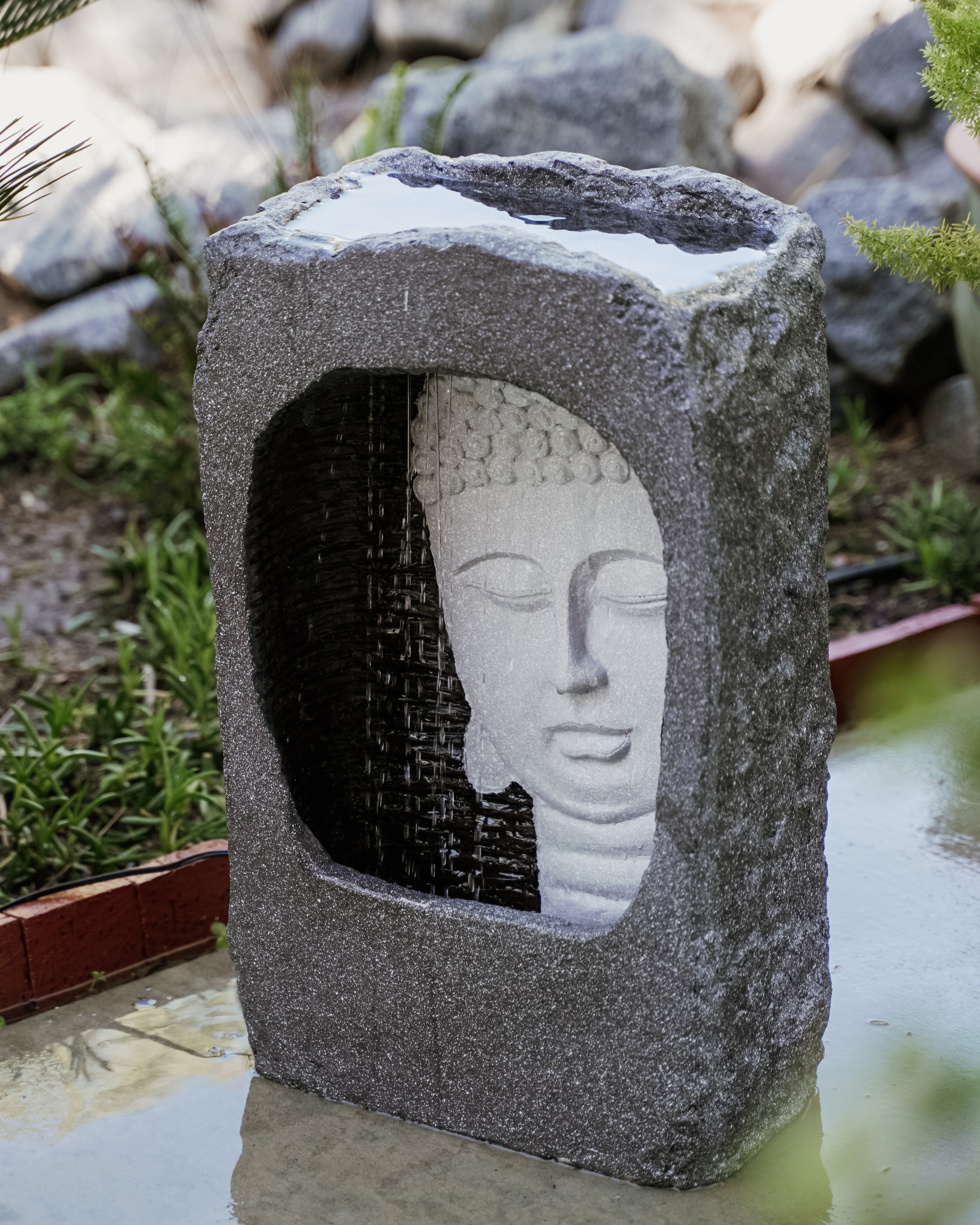 XBrand 23" Tall Free Standing Buddha Face Waterfall Fountain with LED ...