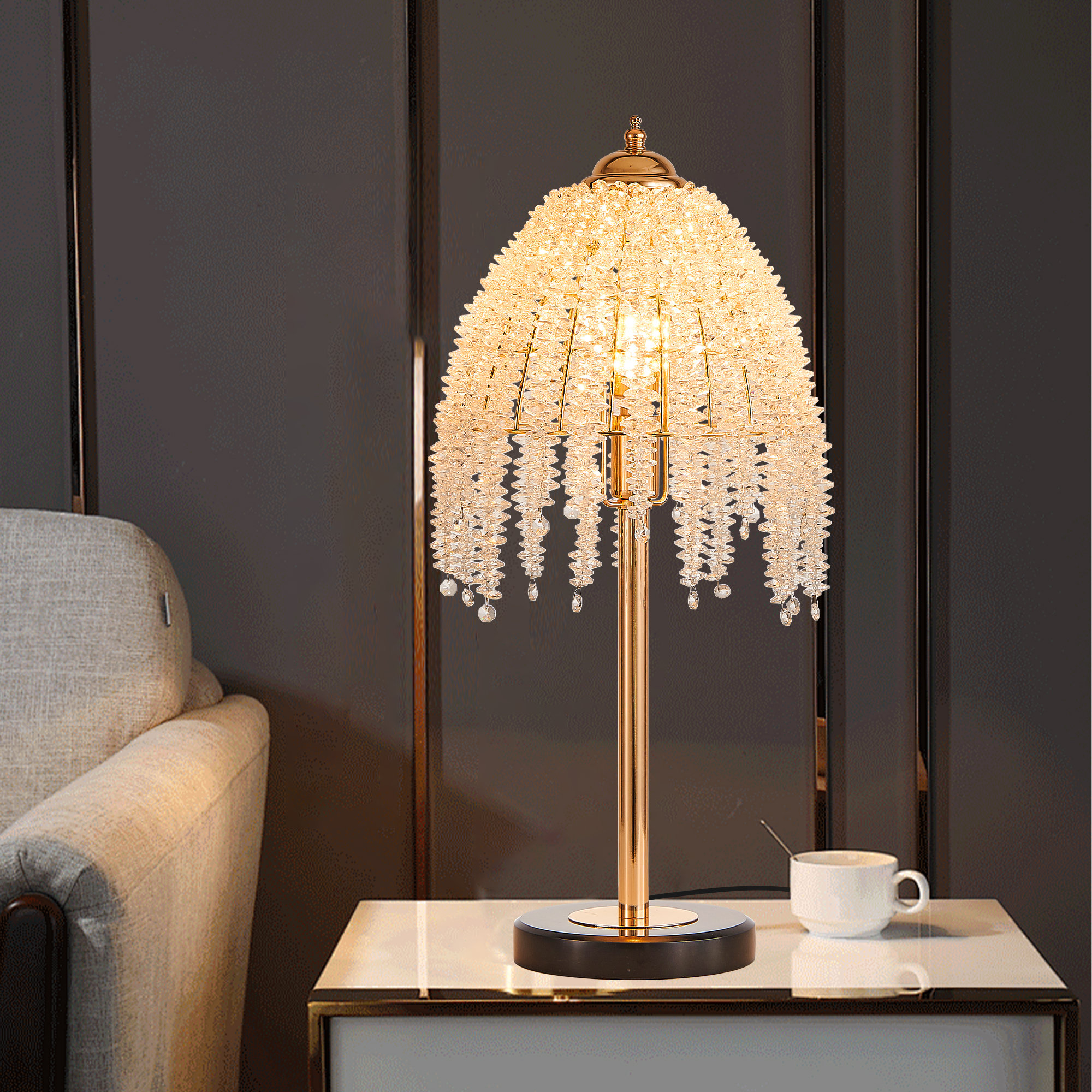 Everly Quinn 19" Crystal Table Lamp – Vintage Waterfall Design With ...