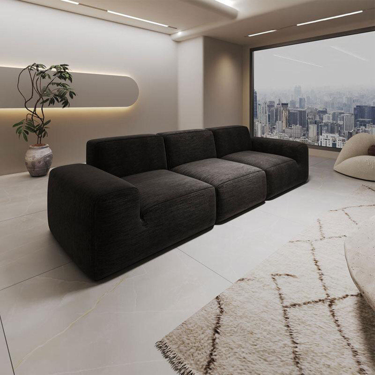 Hokku Designs 102.36"Modern Minimalist Black Block-Style Shearling ...