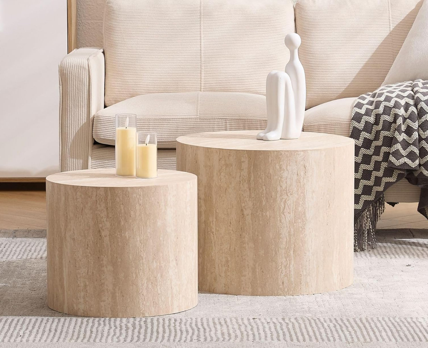 Latitude Run® Set of 2 Modern Round Wood Nesting Coffee Table Circle ...