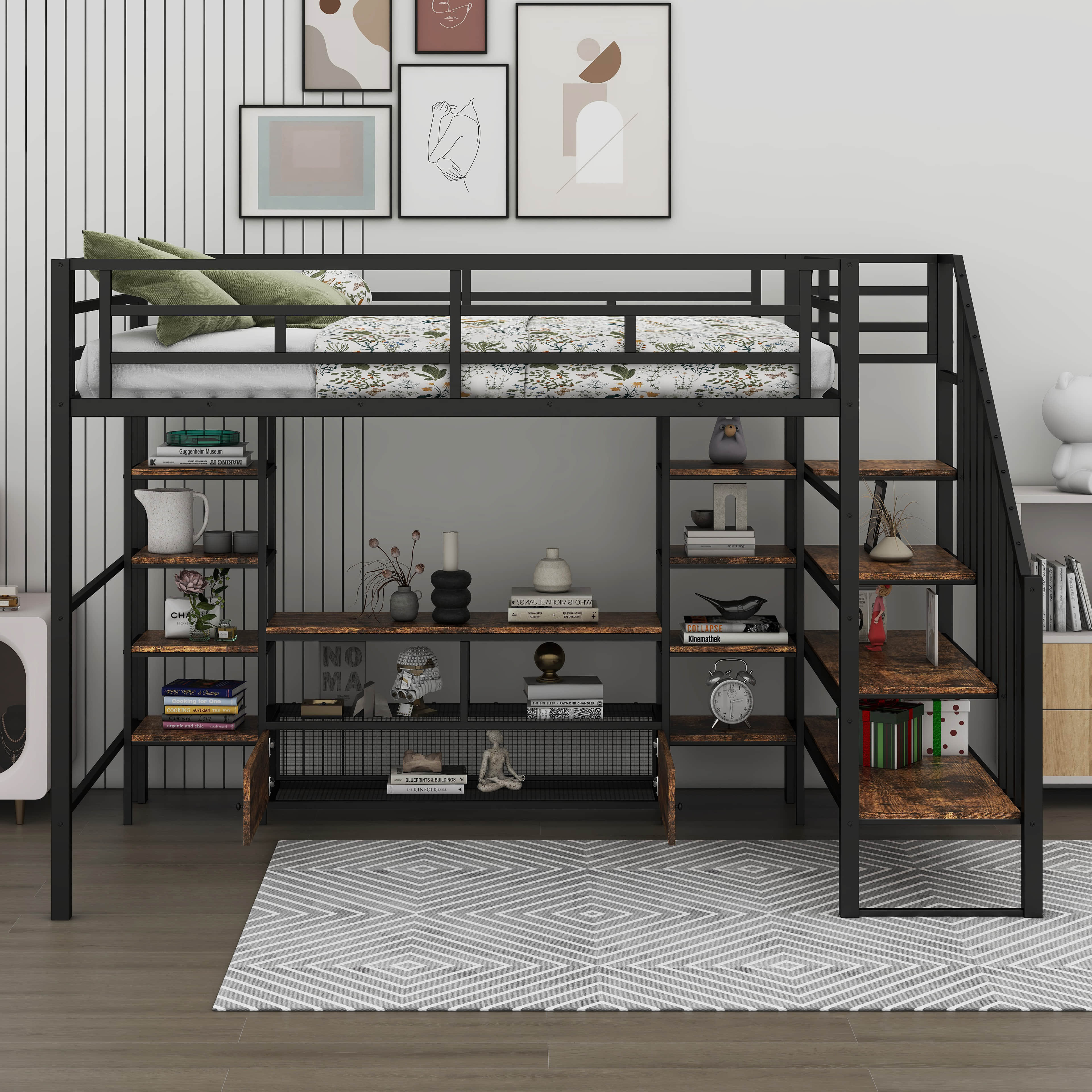 Mason & Marbles Farmersburg Full Size Metal Loft Bed With Low Storage ...