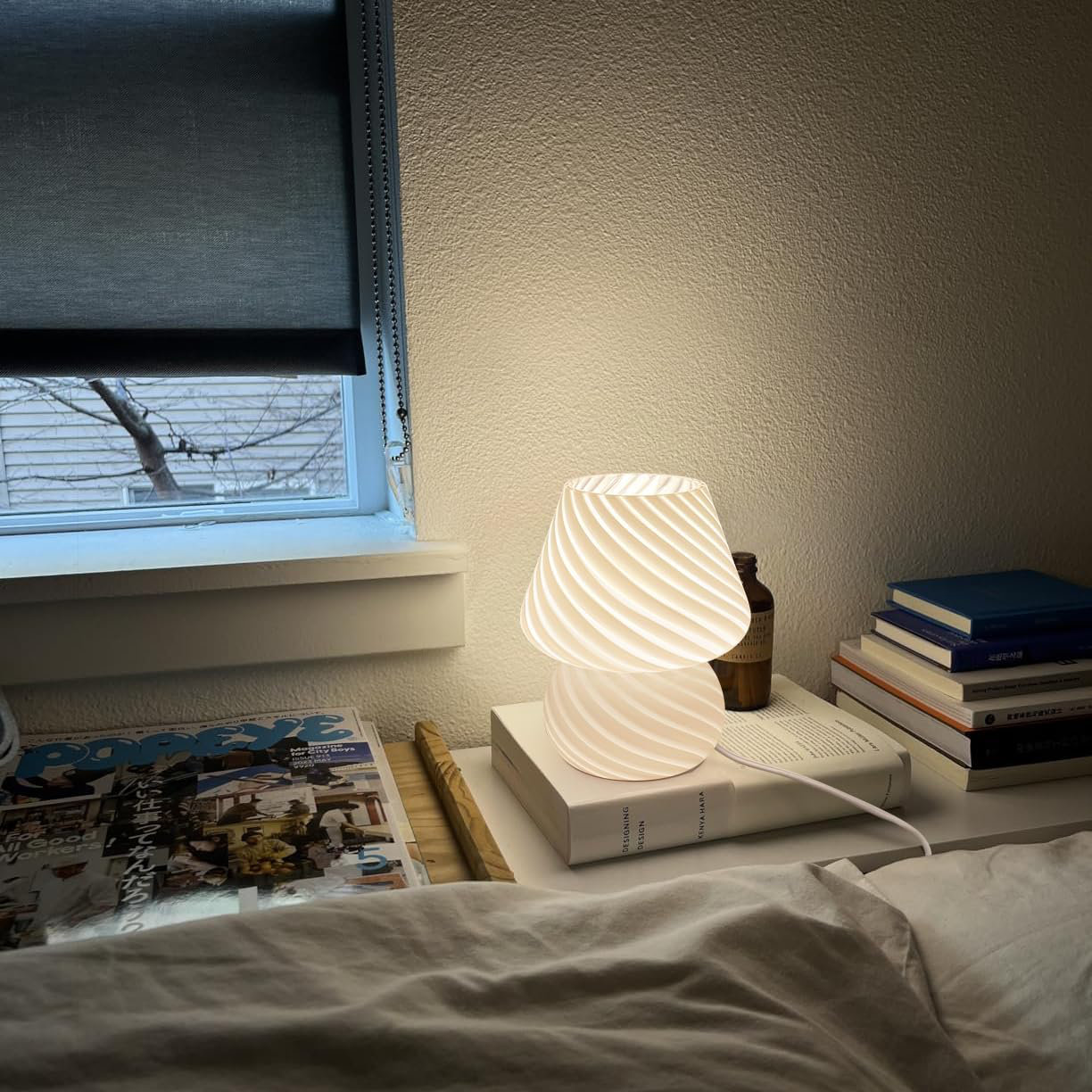 Ivy Bronx Crisanta Lamp-Small Bedside Table Lamp with Striped Glass ...