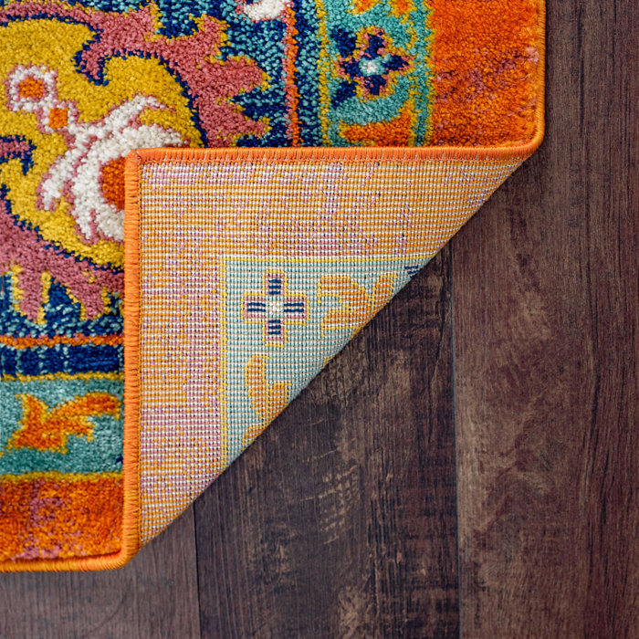Bungalow Rose Depew Performance Orange/Pink/Blue Rug & Reviews | Wayfair