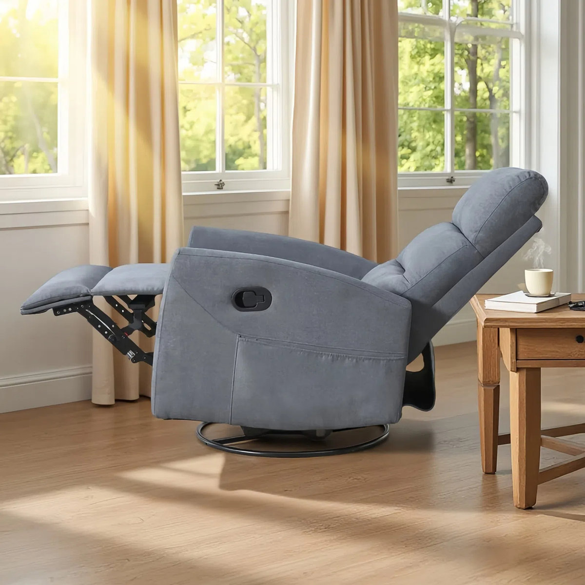 Latitude Run® Slim Swivel Rocking Recliner Chair - Manual Recliner With ...