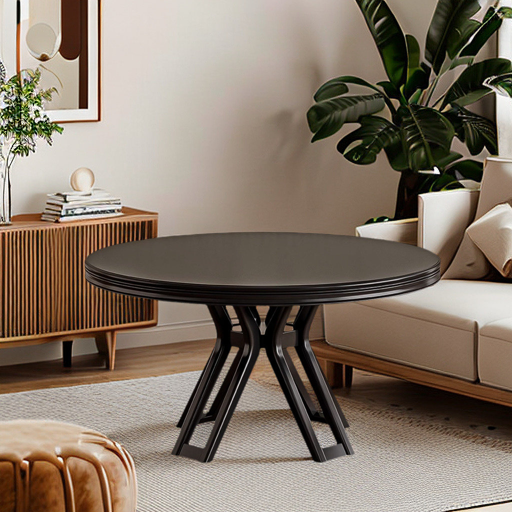 Wildon Home® 50.39" Black Round Solid + Manufactured Wood Dining Table ...