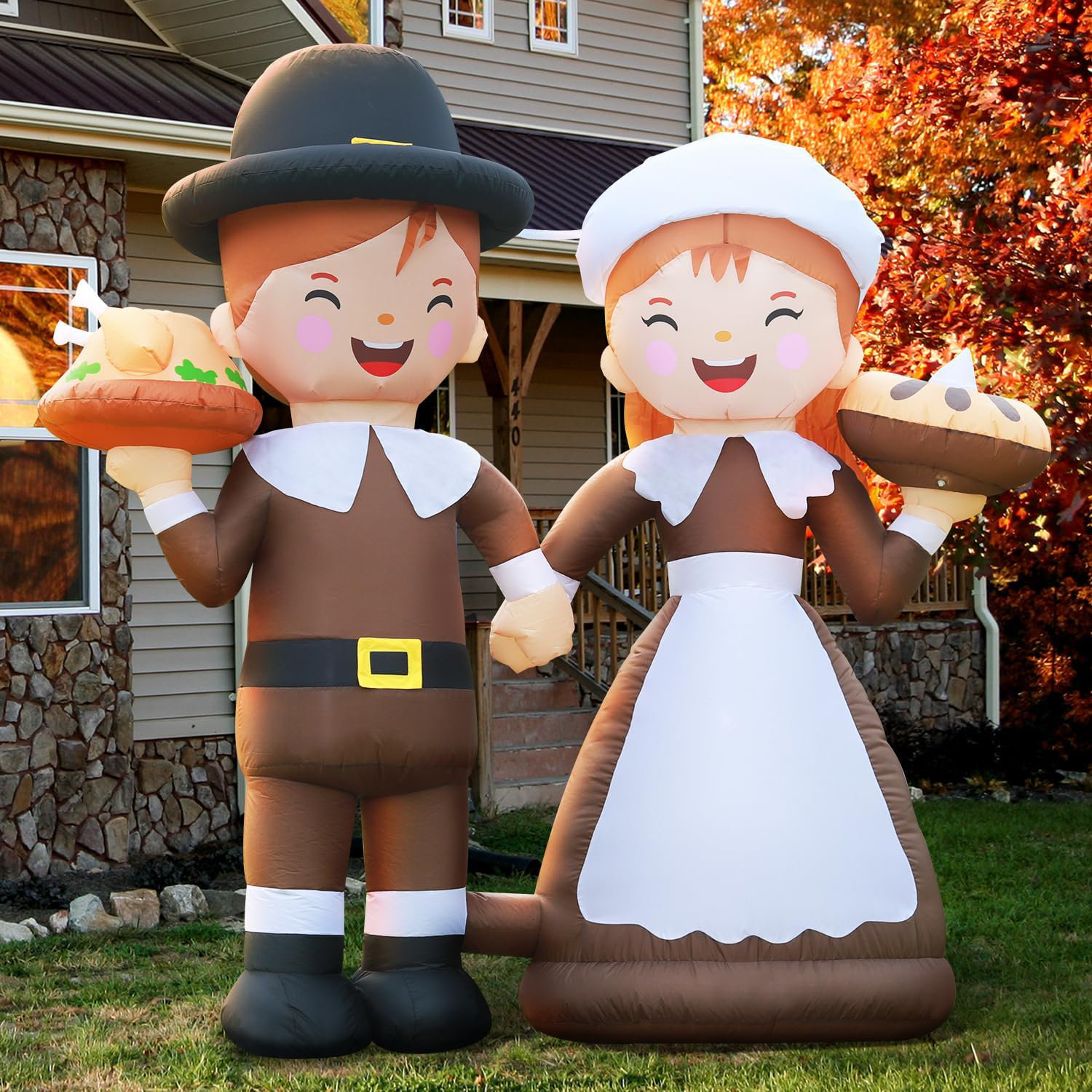 The Holiday Aisle® 6FT Thanksgiving Pilgrim Boy Girl Inflatable Outdoor ...