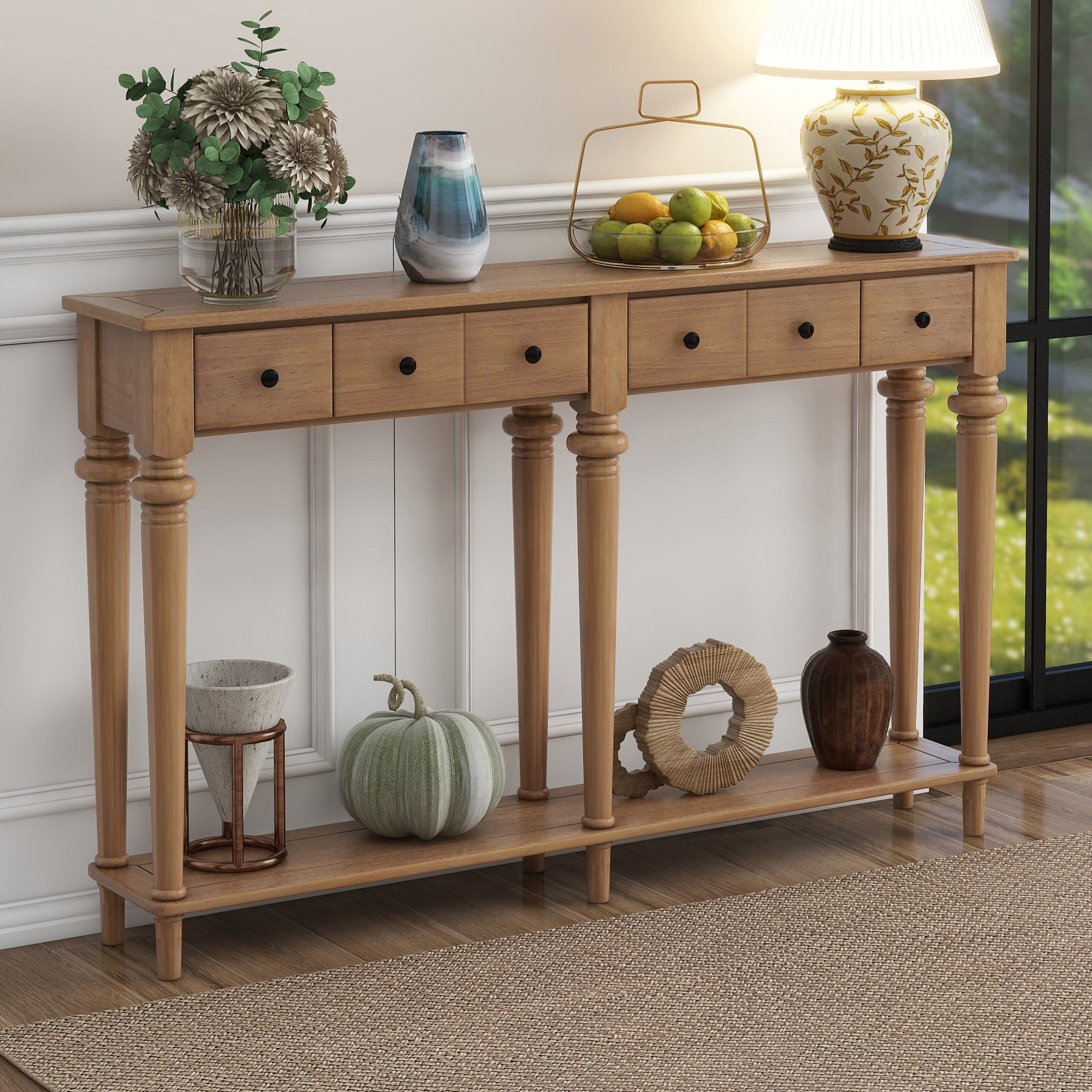 Ophelia & Co. Retro Console Table With 4 Drawers And Open Shelf | Wayfair