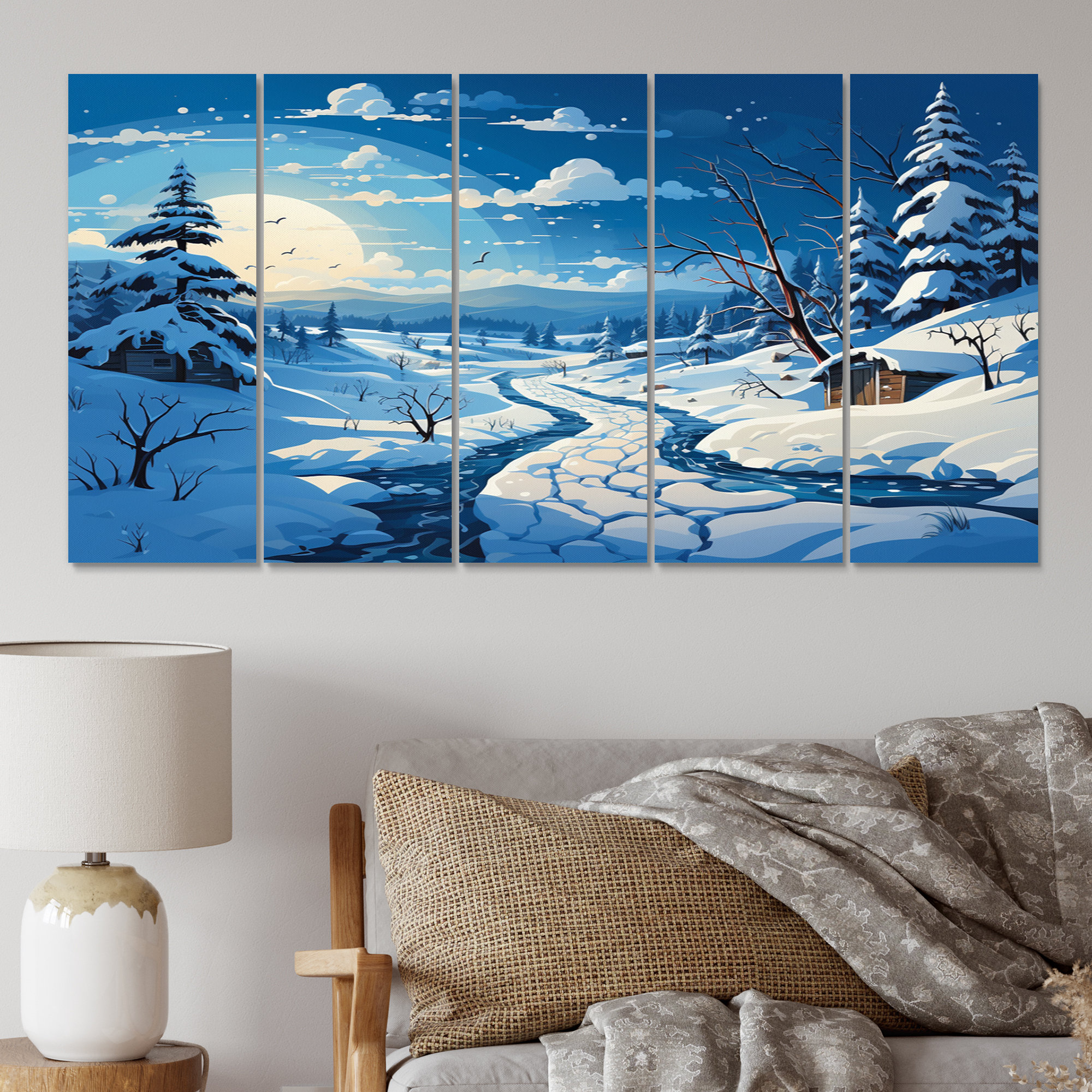 Wildon Home® Winter A Beautiful Vector - Winter Landscape Canvas Art ...