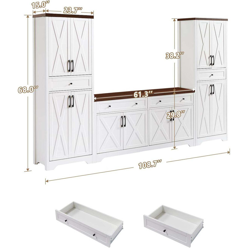 Daggers Link 3 Pieces Farmhouse Sideboard And Pantry Set With Storage ...
