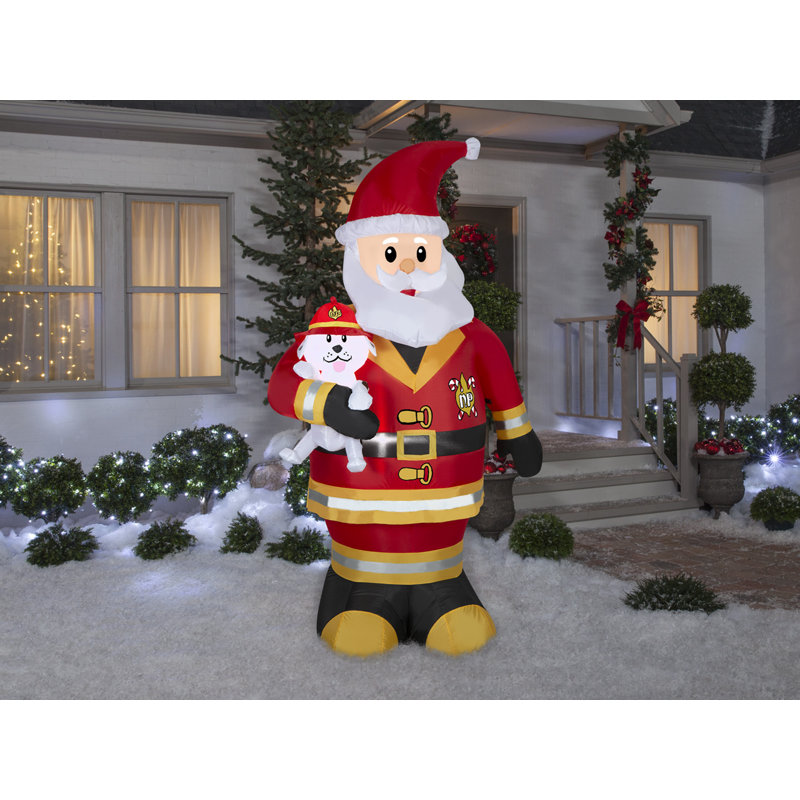 Gemmy Industries 7 Foot Firefighter Santa Light Up Christmas Inflatable ...