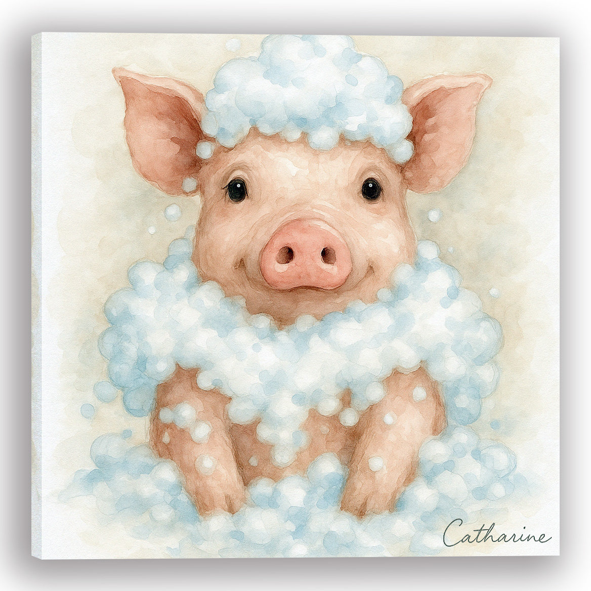 Ophelia & Co. “Squeaky Clean – Piglet in Bubbles” Wrapped Canvas Wall ...