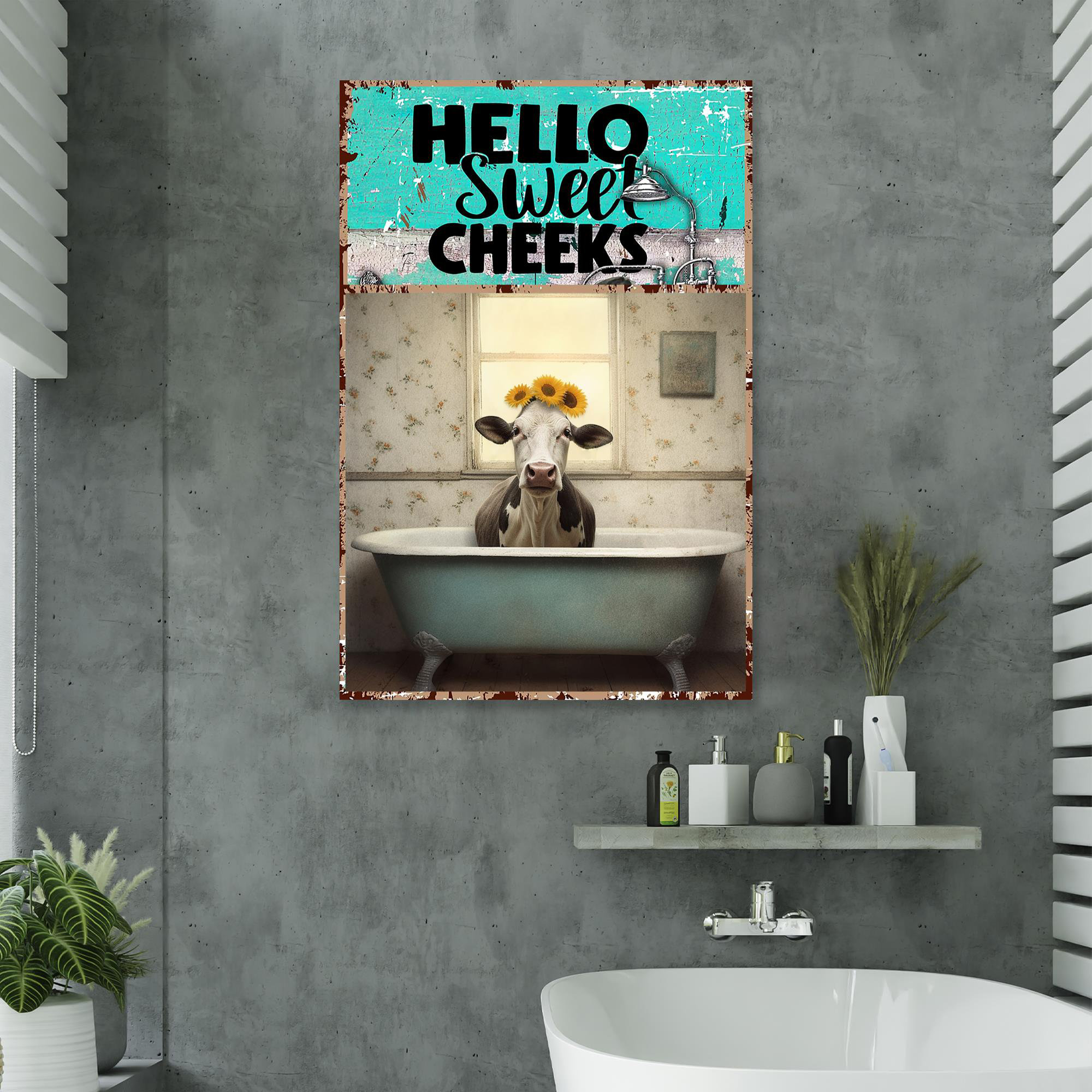Trinx Cow In Bath Hello Sweet Cheeks - 1 Piece Rectangle Graphic Art ...