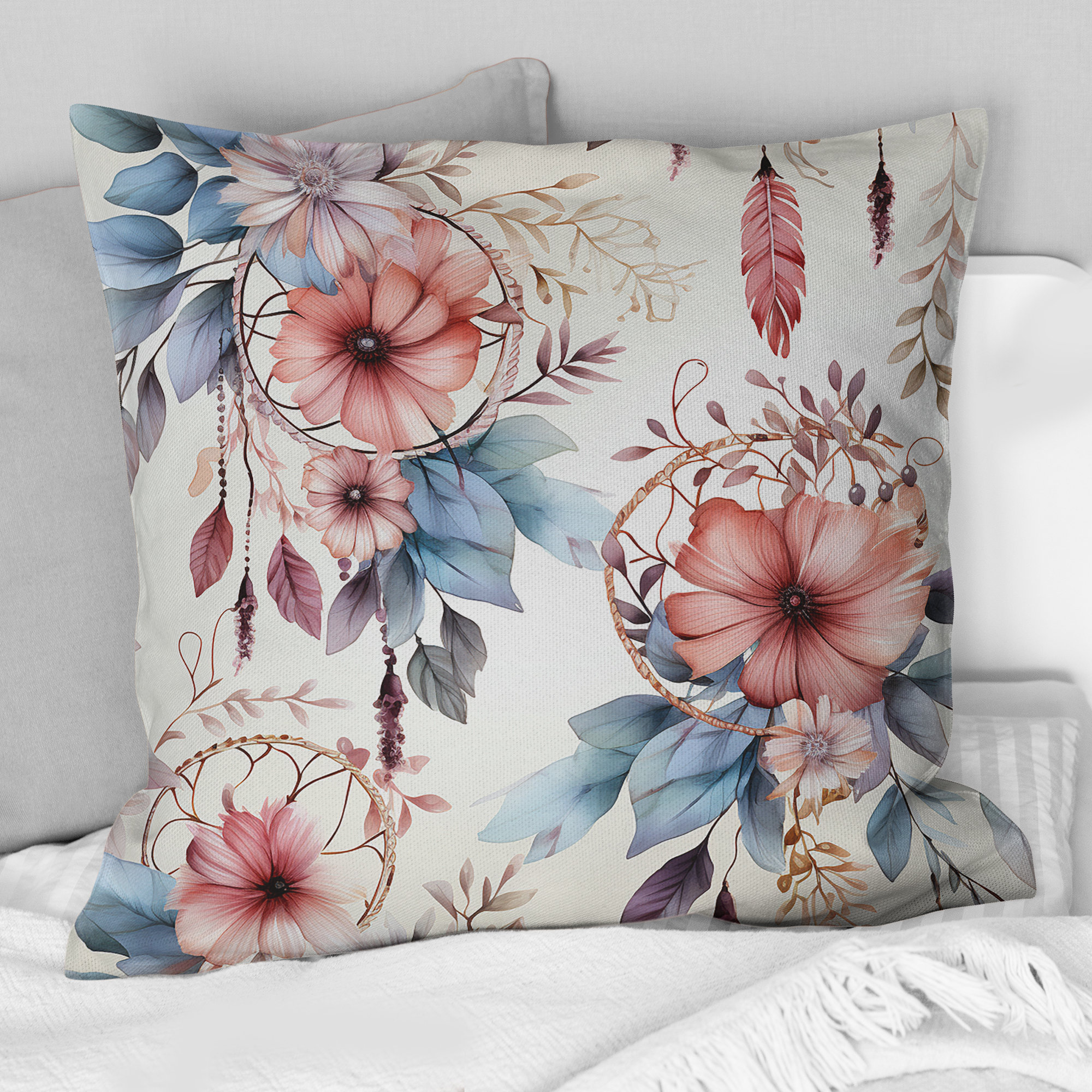 Design Art Pink And Blue Dreamcatchers Boho Pattern III - Floral ...