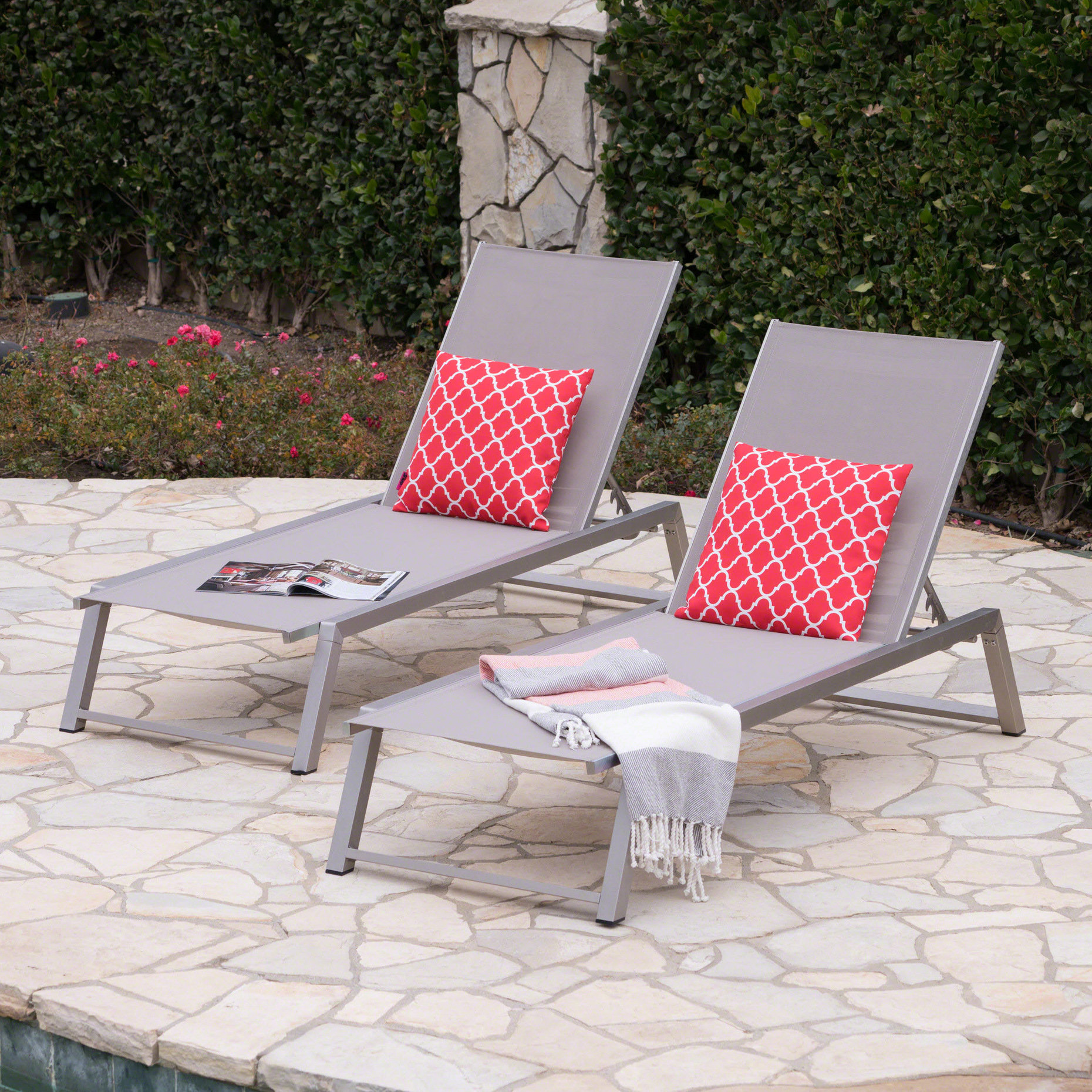 Hokku Designs Grey Mesh Backed Chaise Lounges For Outdoor Enjoyment ...