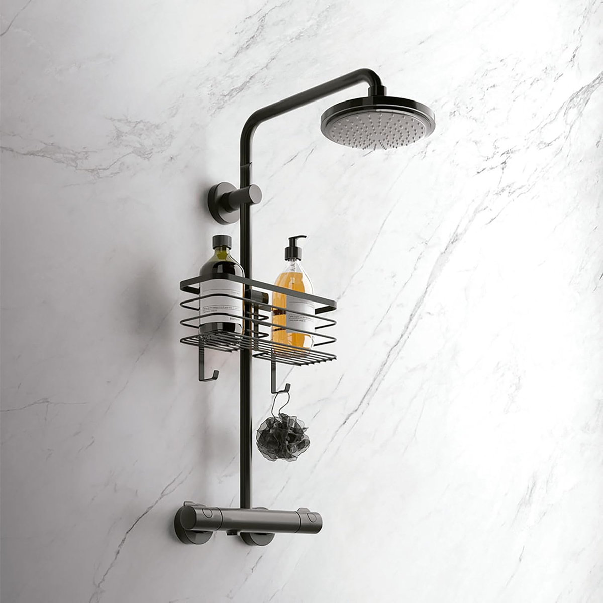 Metaltex Origin Lava Shower Rail Storage Basket - Black | Wayfair.co.uk