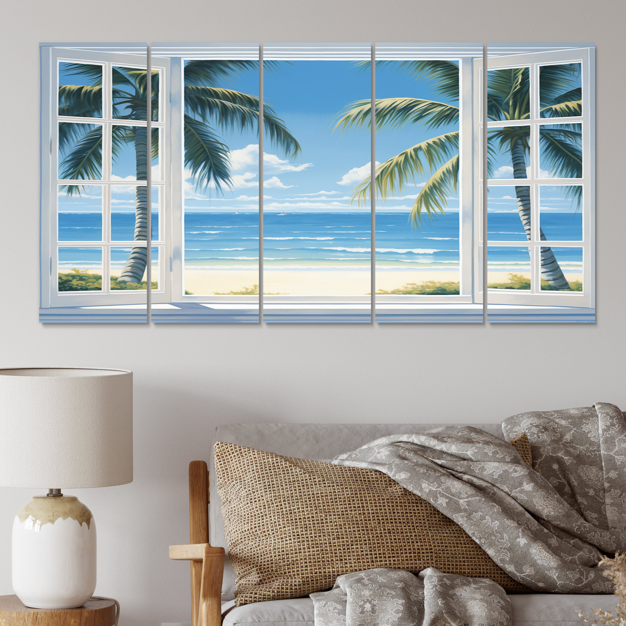 Rosecliff Heights Oceanview Through Open White Window I - Coastal ...