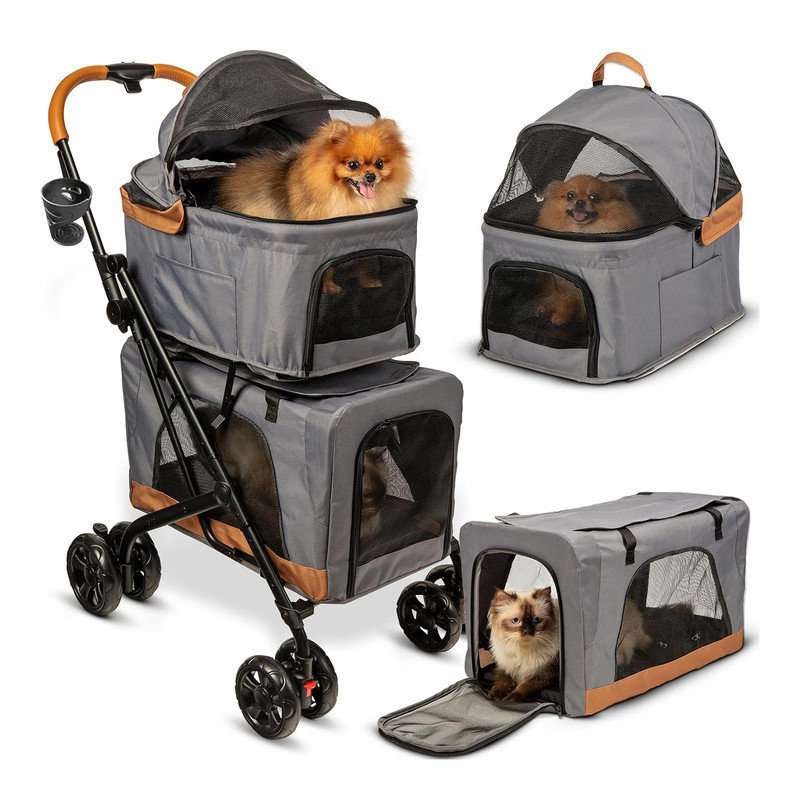 AMIZOY Pet Stroller with Detachable Carriers - Ideal for 2 Dogs or Cats - Easy Assembly Double ...