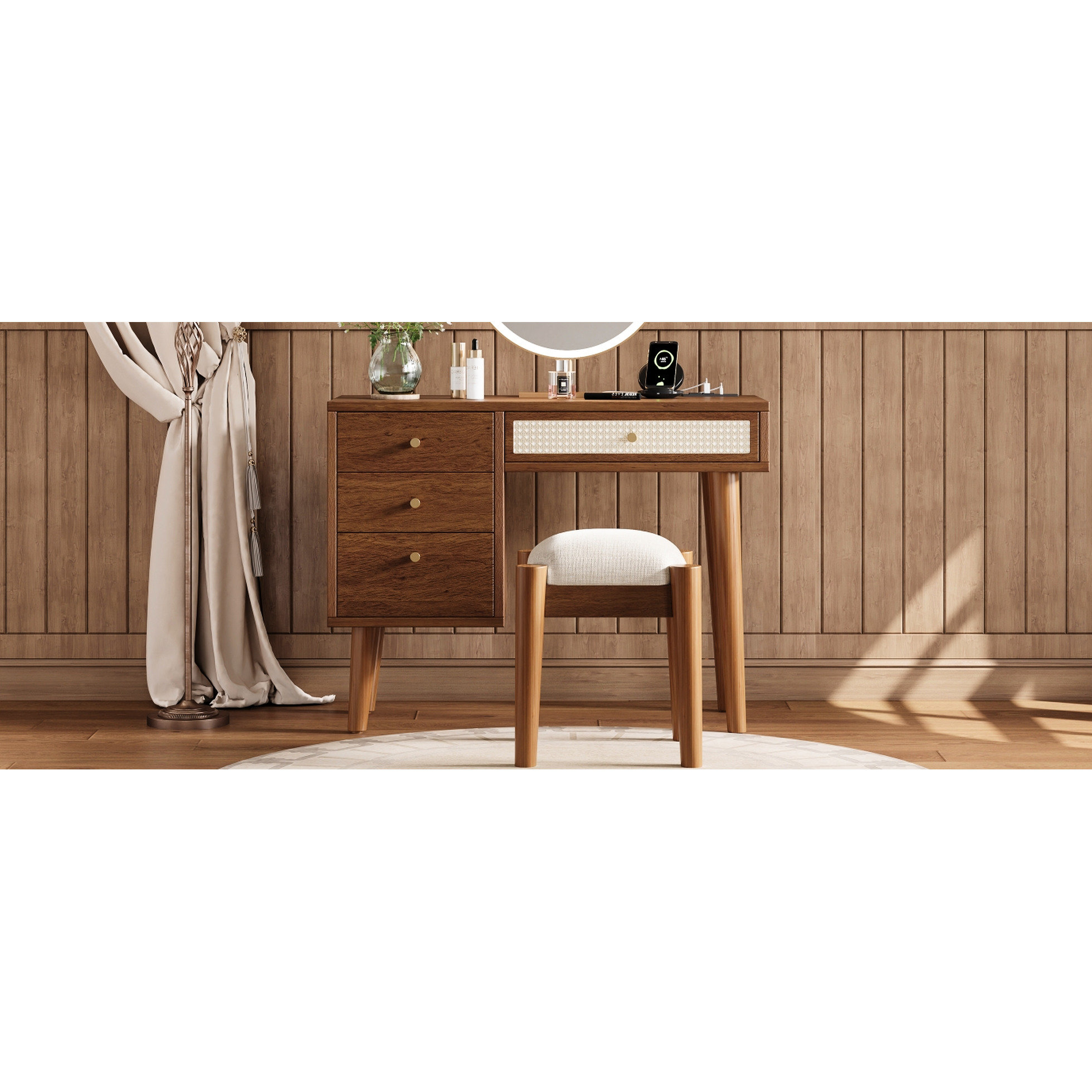 Latitude Run® Black Wooden Dressing Table With 4 Storage Drawers ...
