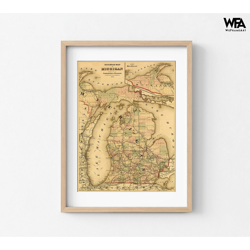 WeFrameArt Michigan 1876, Large Michigan Map, Michigan Map Art, Vintage ...