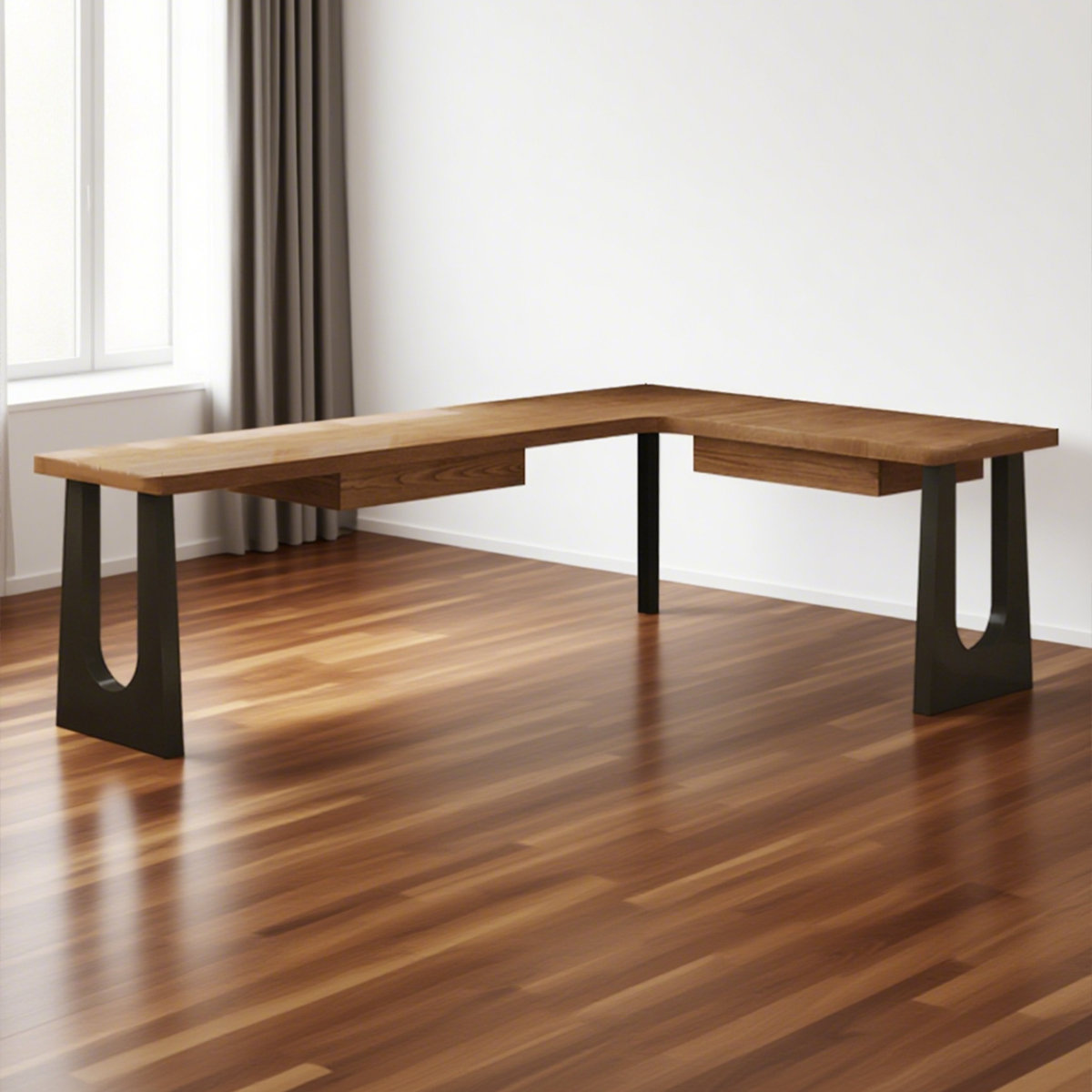 Hokku Designs Solid Wood L-Shaped Desk with Drawers | Wayfair