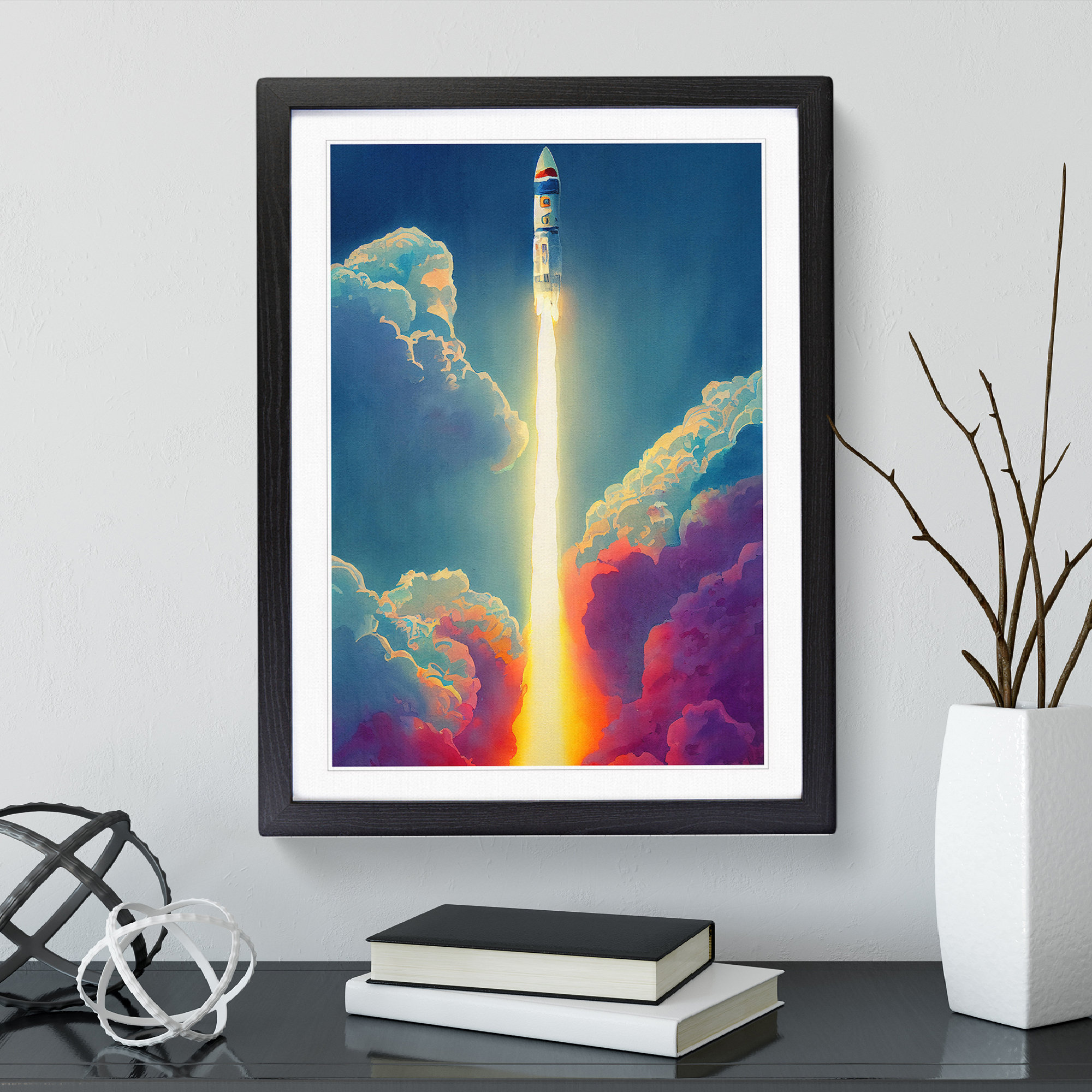 17 Stories The Bright Spaceship Rocket - Picture Frame Graphic Art ...