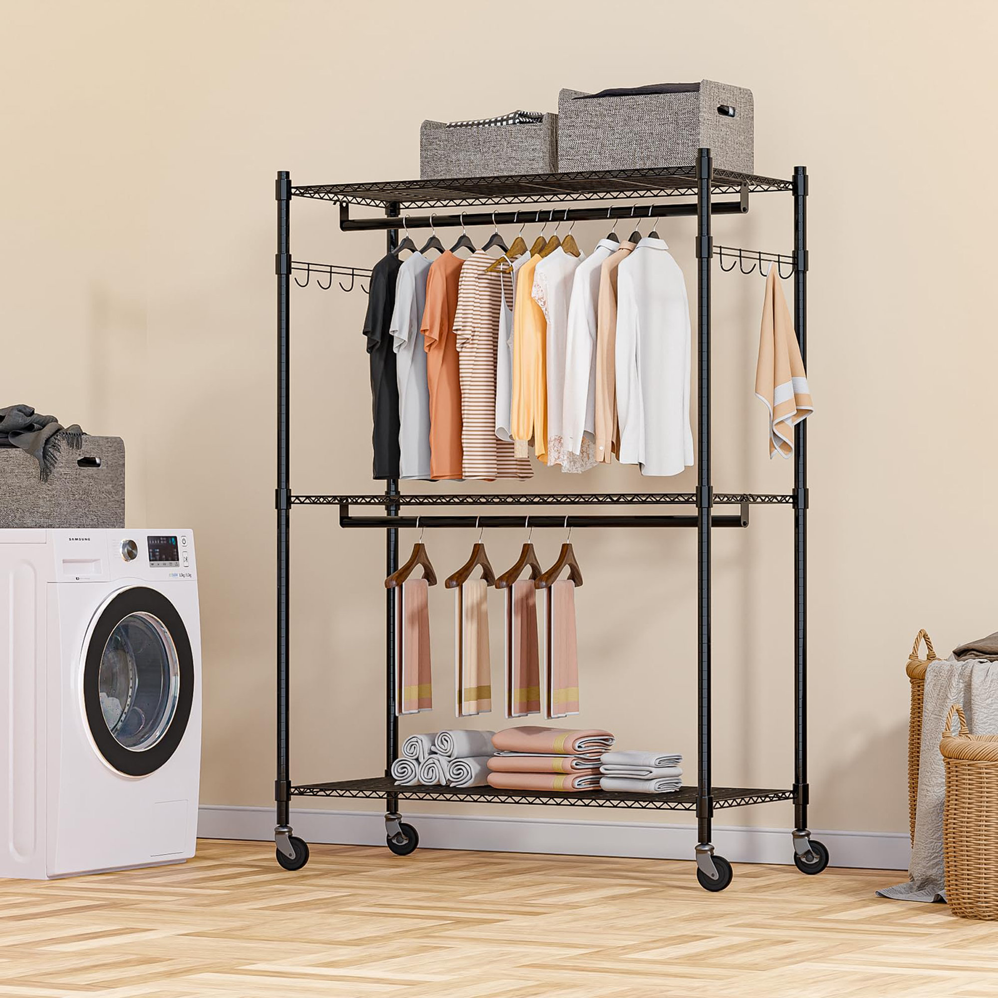 Rebrilliant Osnick 35.4'' Rolling Clothing Rack | Wayfair