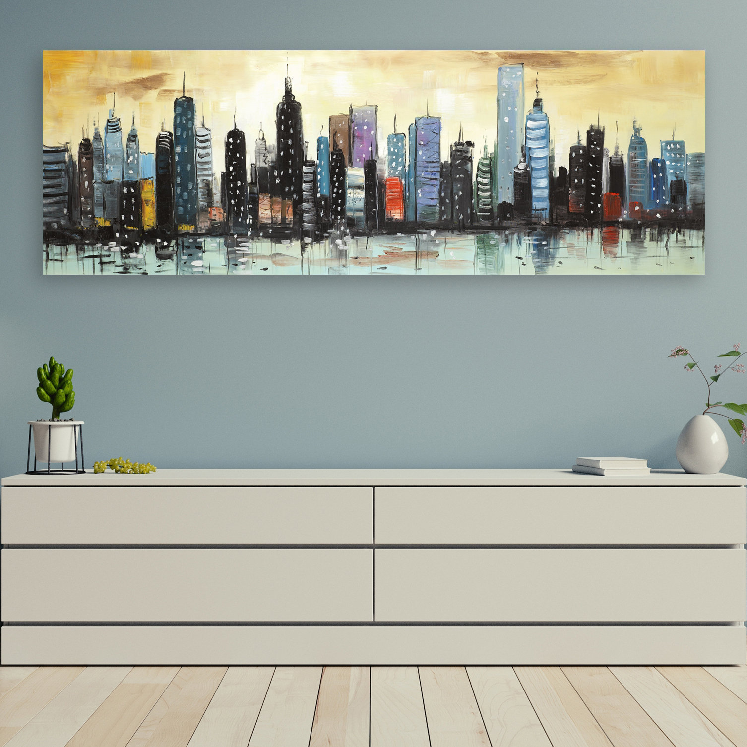 Ebern Designs 'Skyline on Abstract Cityscape' Acrylic Painting Print on ...